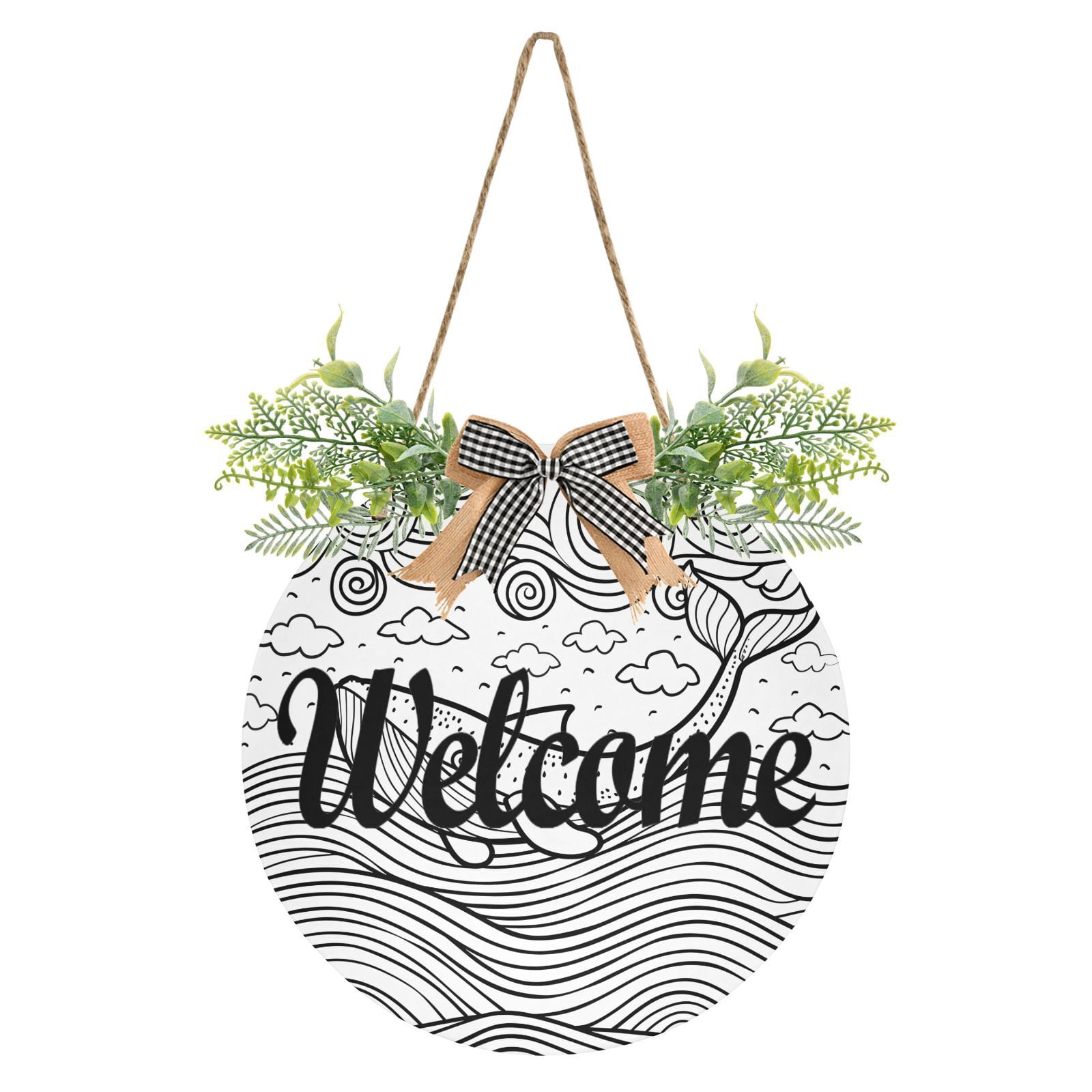Whale and Ocean Waves Line Welcome Sign for Front Door Wreath Door Sign ...