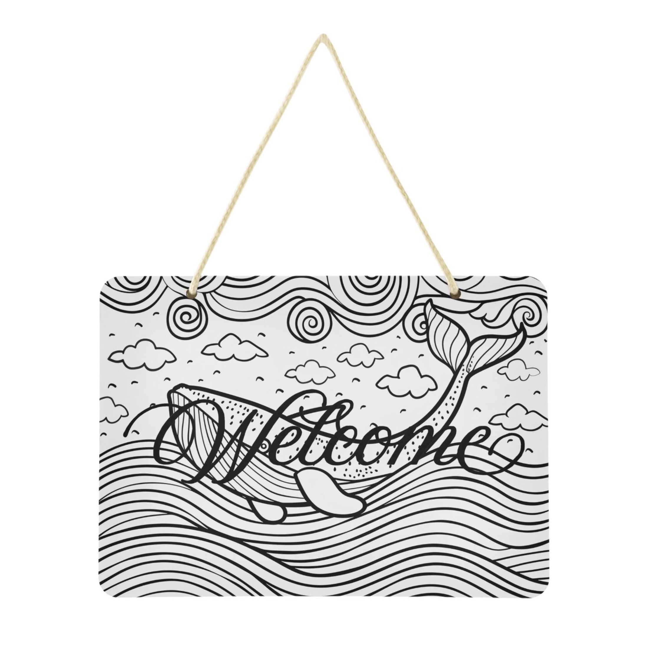 Whale and Ocean Waves Welcome Sign Front Door PVC 14x10 inch Hanger ...