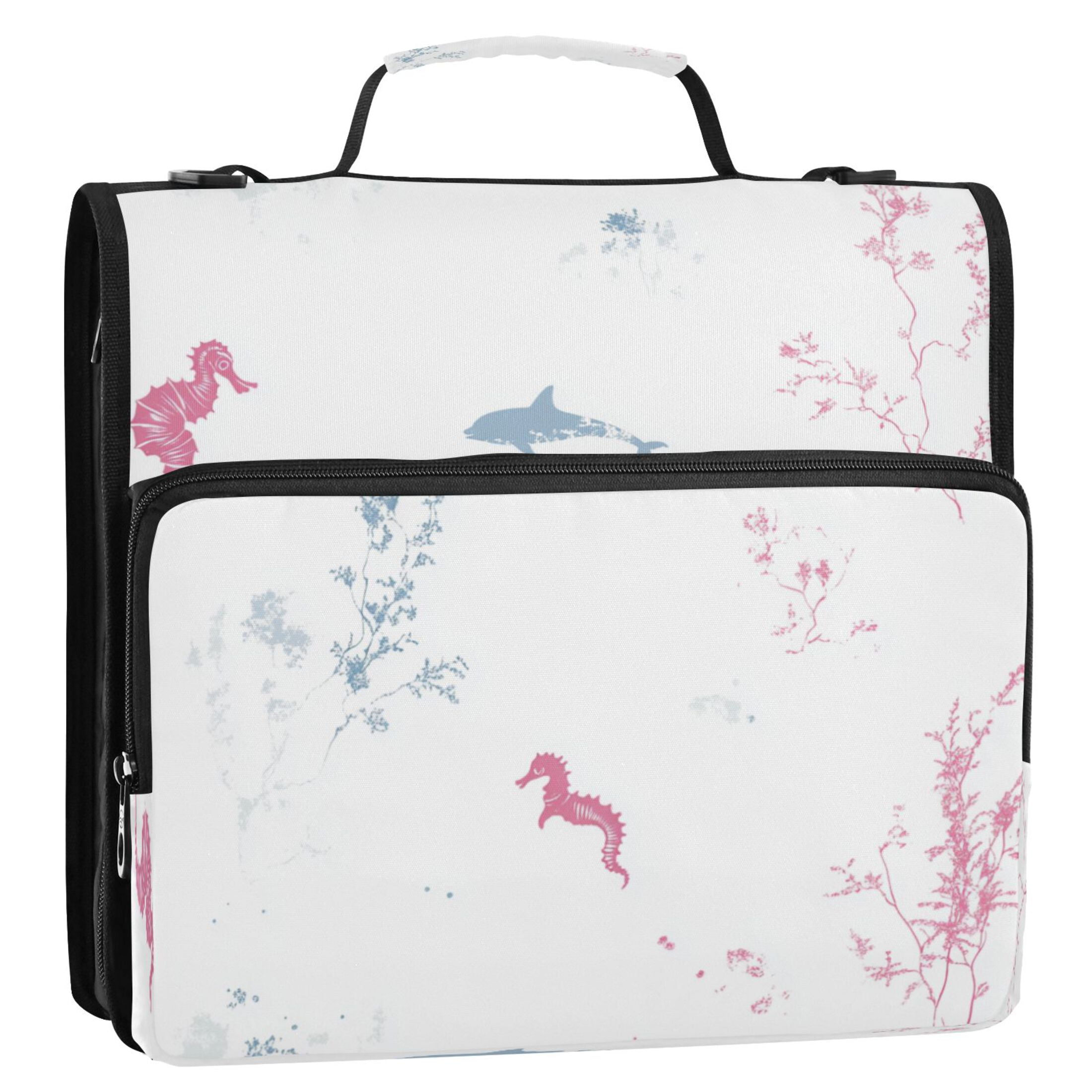 Whale and Seahorse Stripes Lines Zipper Binder Bag 3 Ring Binder Bag ...