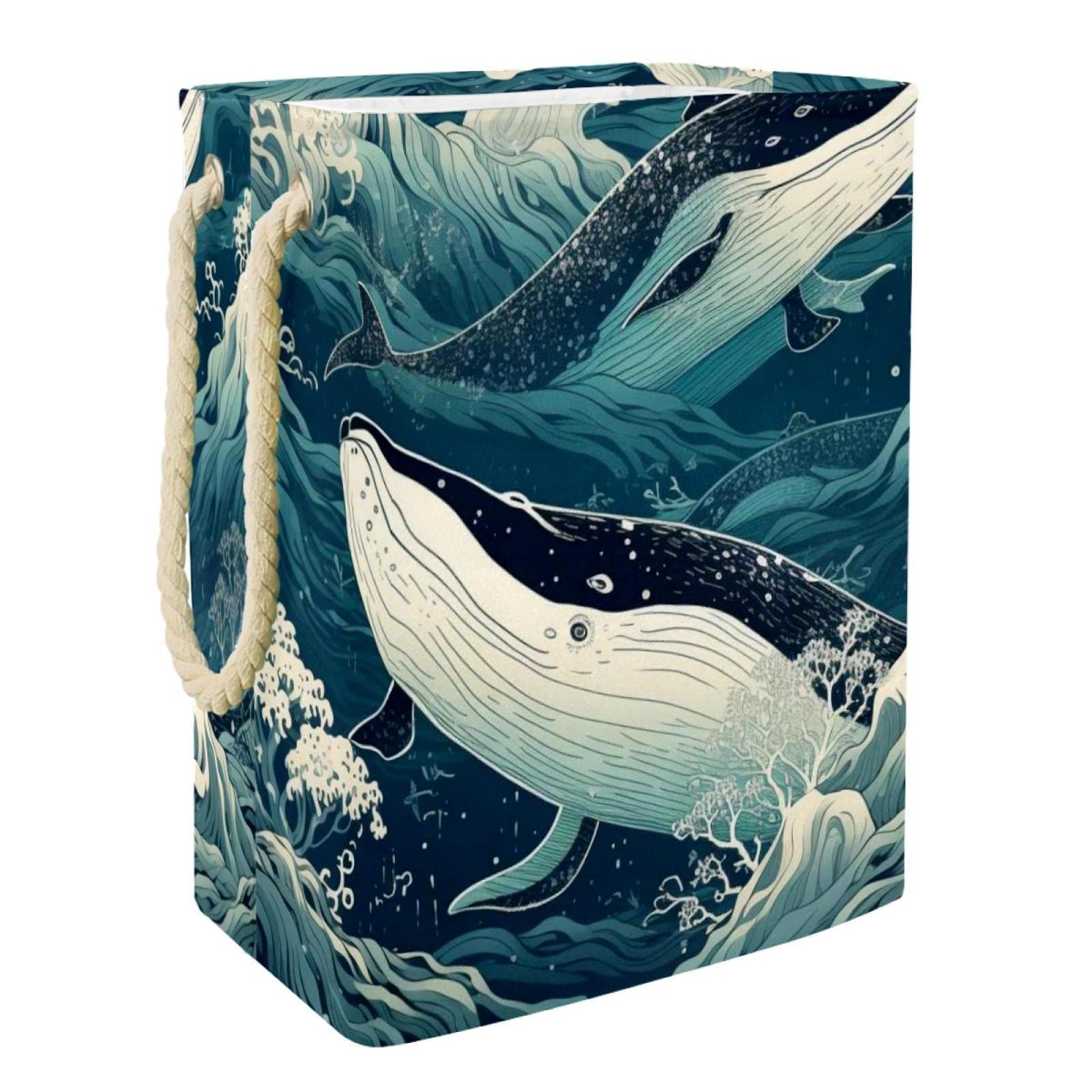 Whale in Ocean Laundry Hamper, Collapsible Laundry Baskets Firm Washing ...