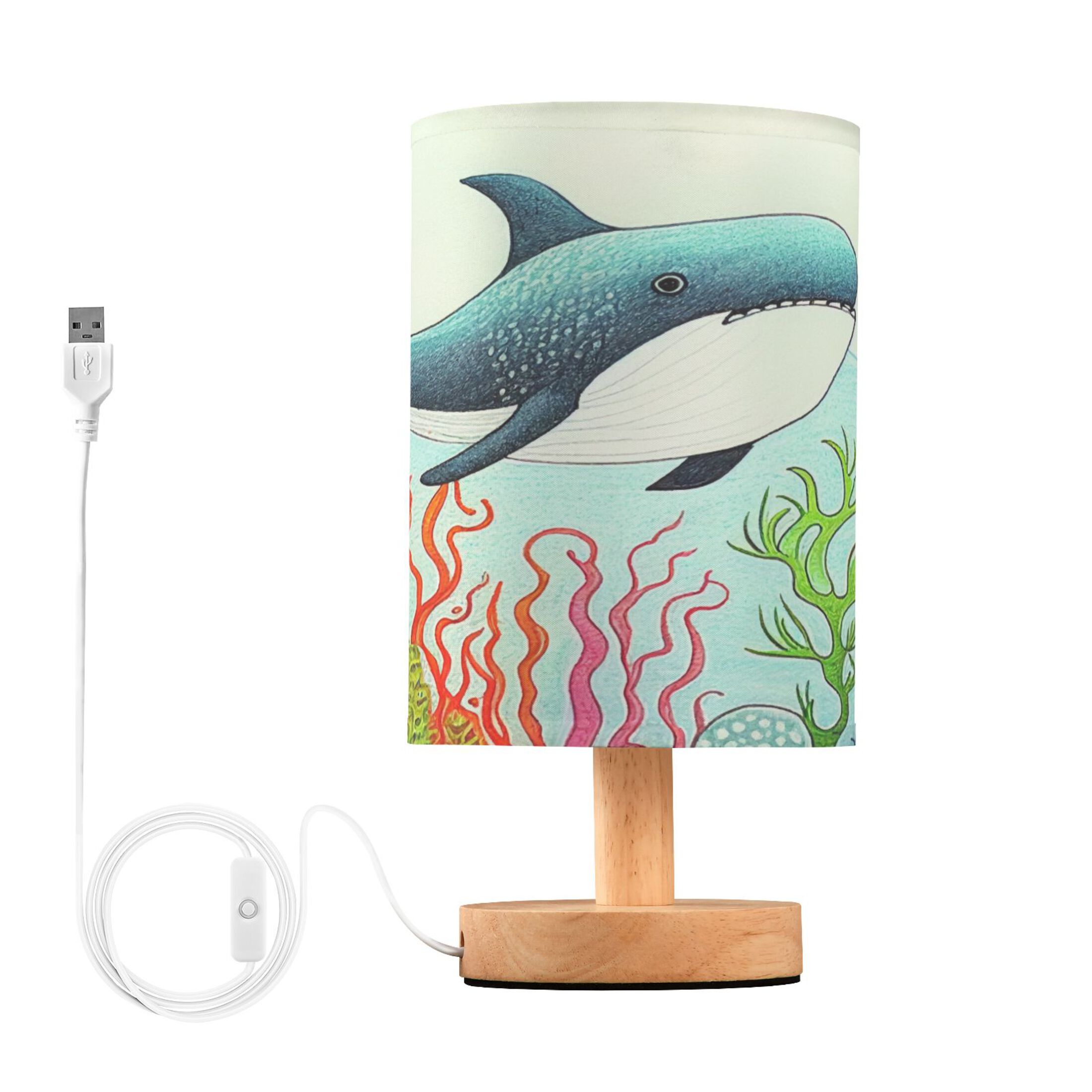Whale in Sea Bedside Table Lamp LED Warm Lights with USB Charging Port ...