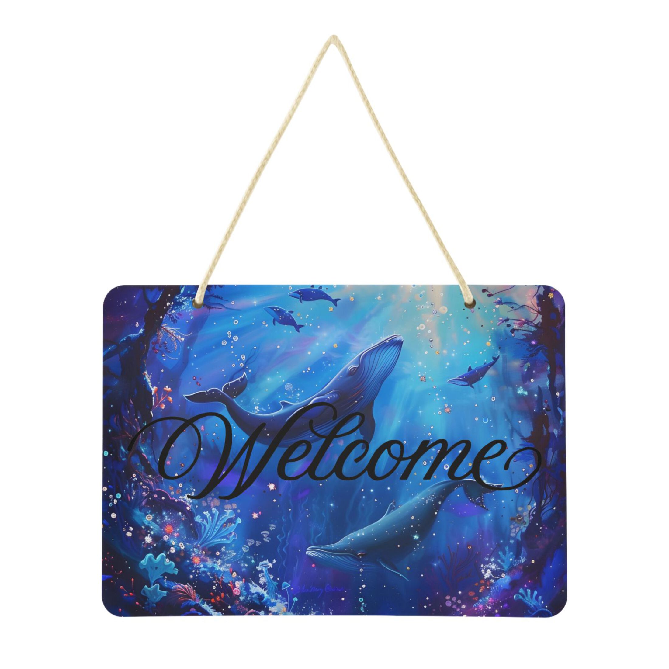 Whale in Sea Welcome Sign Front Door PVC 14x10 inch Hanger Hello Sign ...