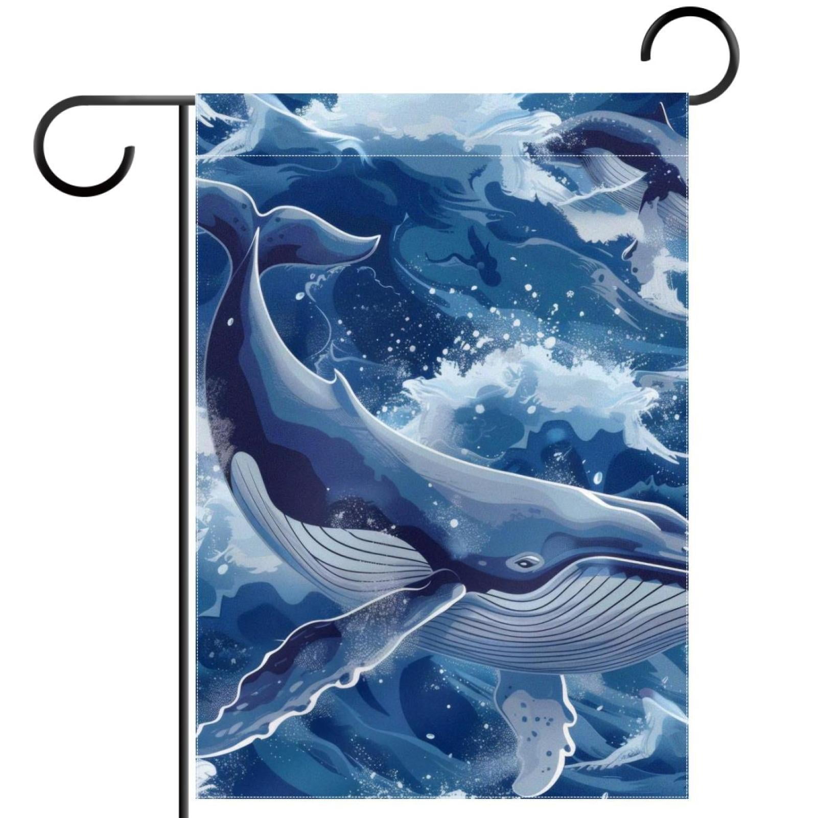 Whale with Ocean Wave Welcome Garden Flags, 12 x 18 Inch Double Sided ...