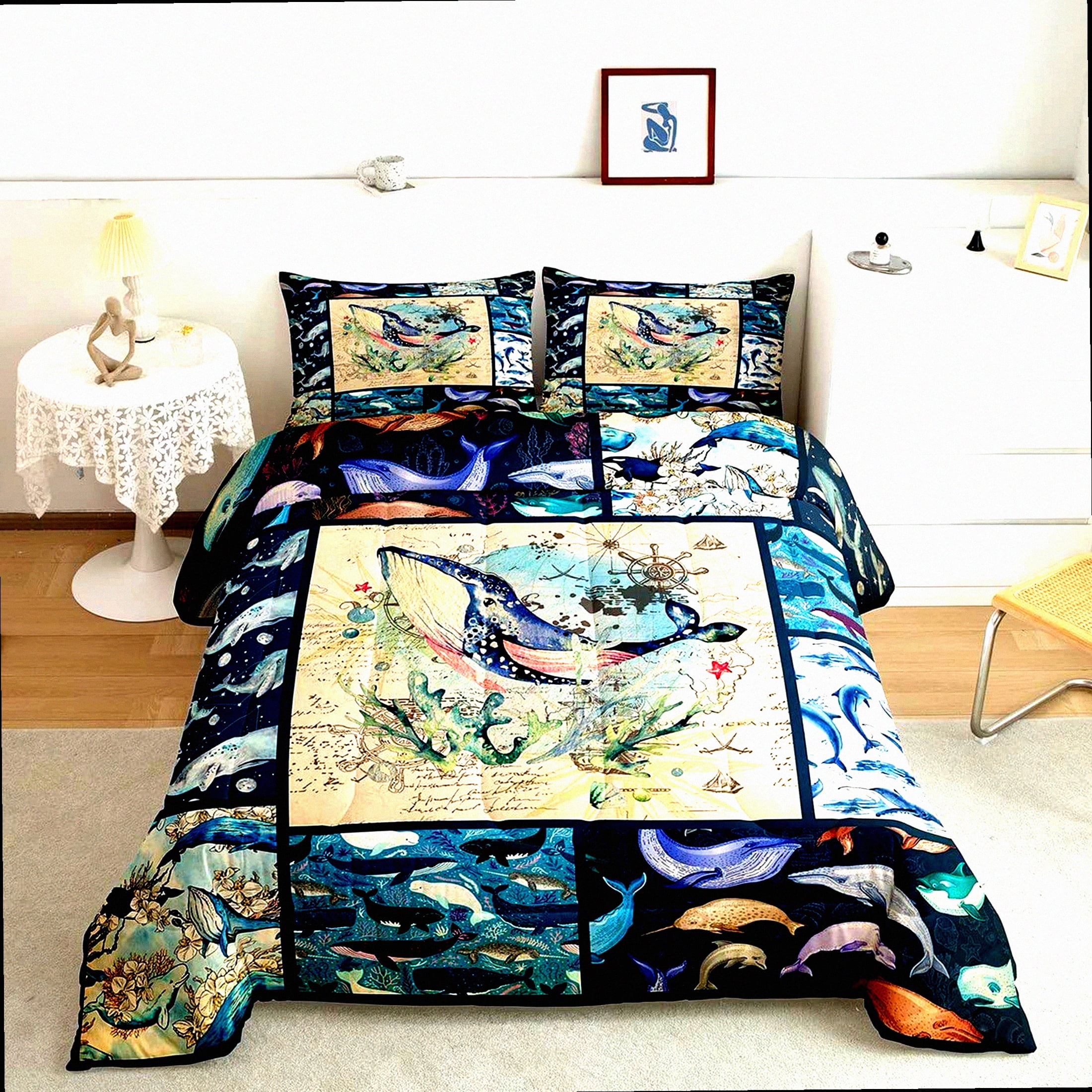 WhaleLife Coastal 3D Whales Patchwork Comforter Set - Walmart.com
