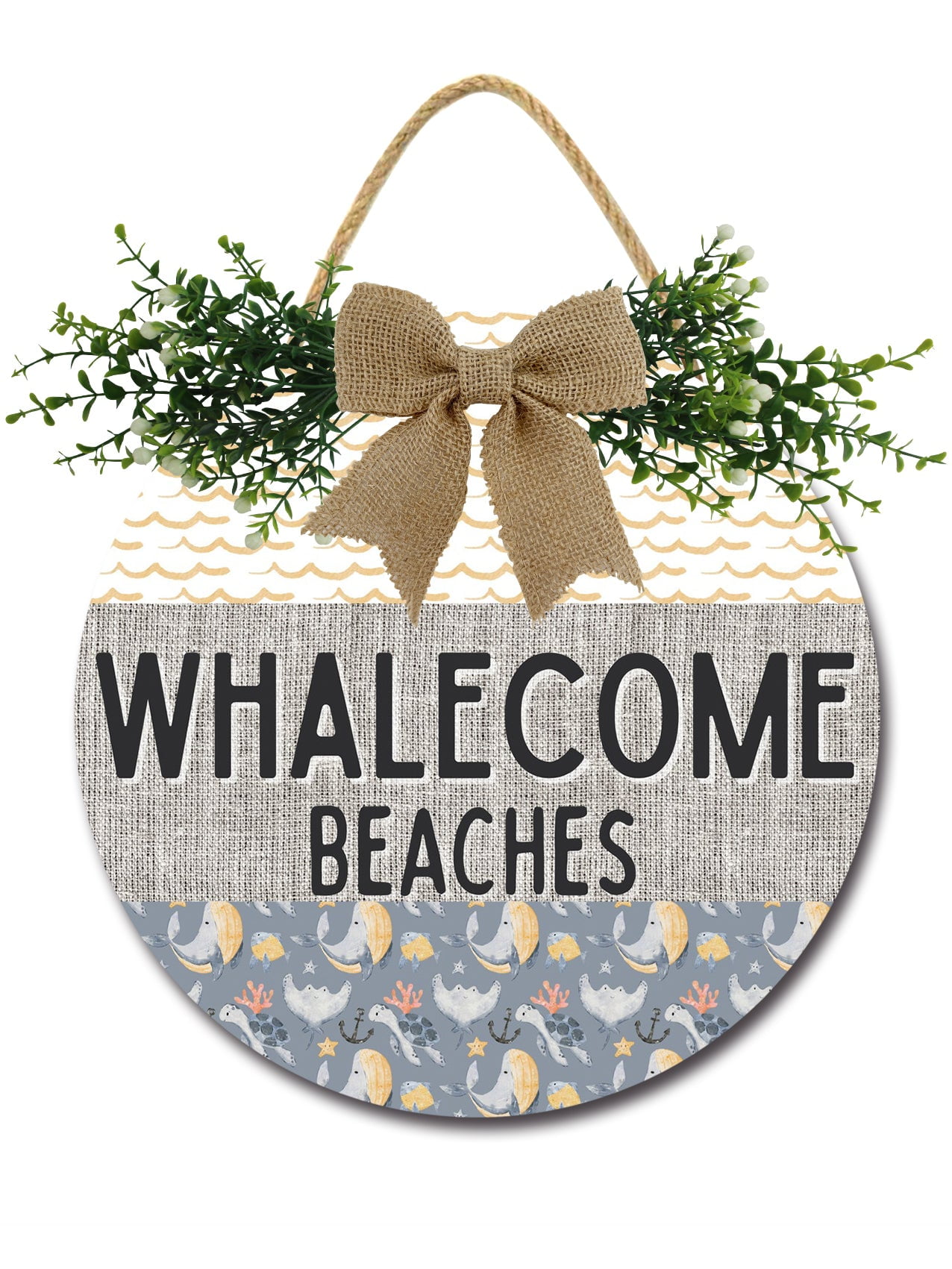 Whalecome Beachs Door Hanging Sign 12 Inch Wooden Wall Sign, Rustic ...