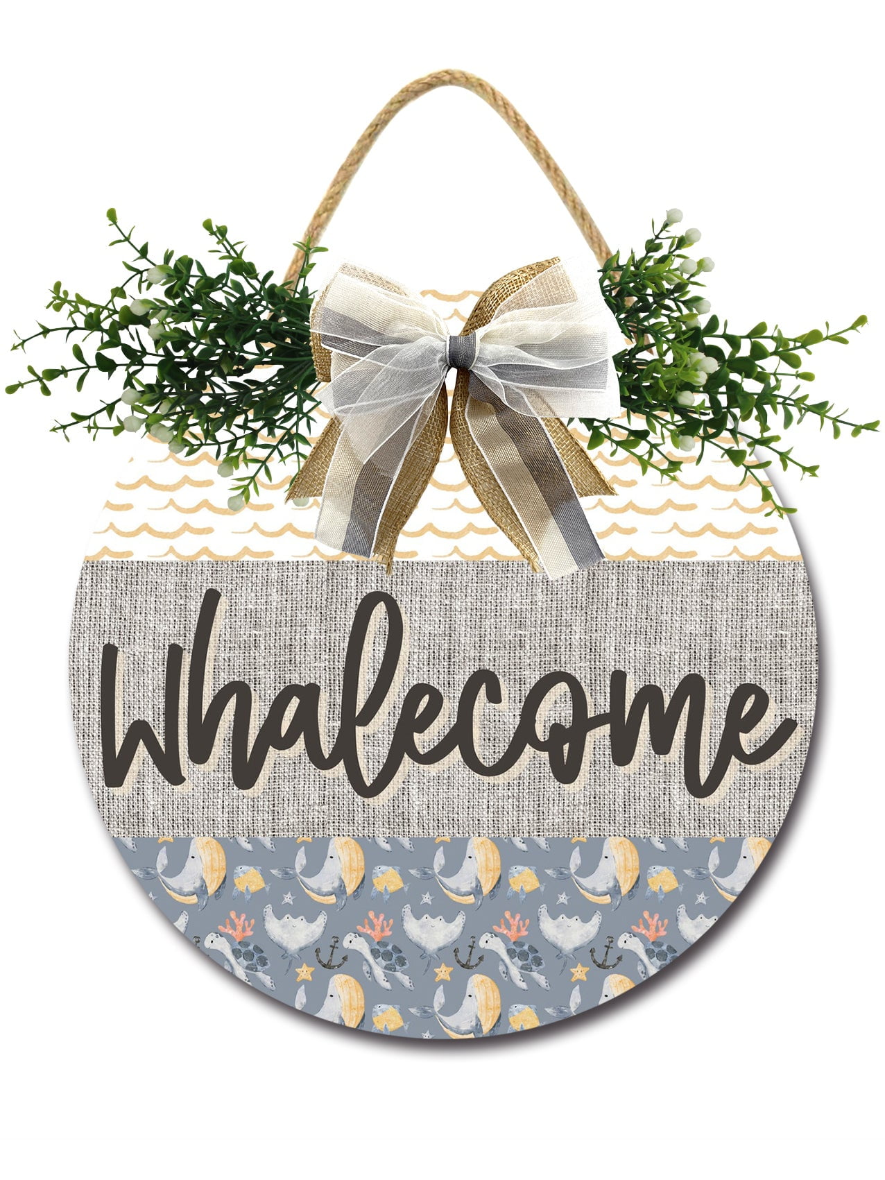 Whalecome Door Hanging Sign 11 inch Wooden Wall Sign, Rustic Holiday ...