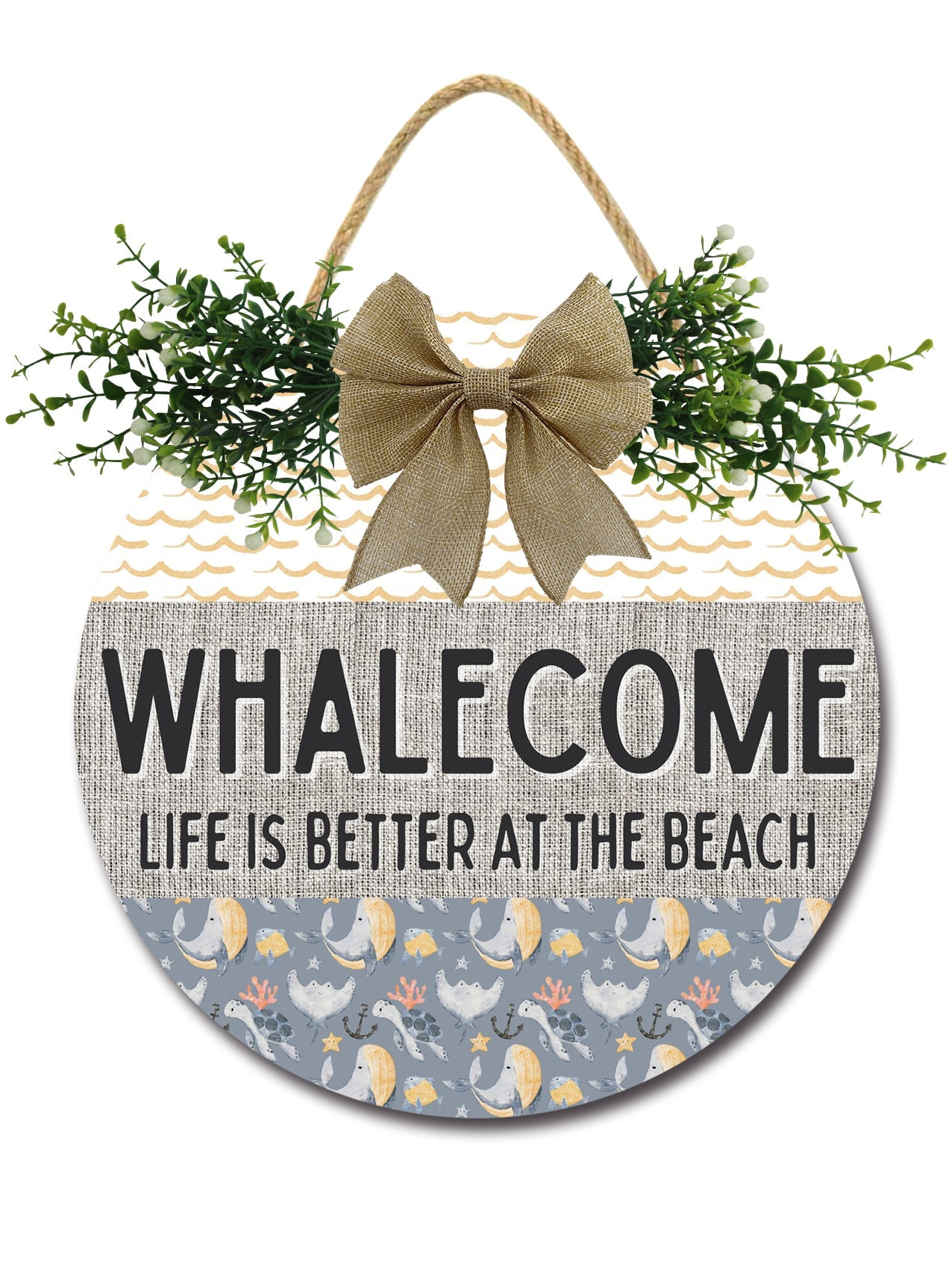 Whalecome Life Better At The Beach Door Hanging Sign 12 Inch Wooden ...
