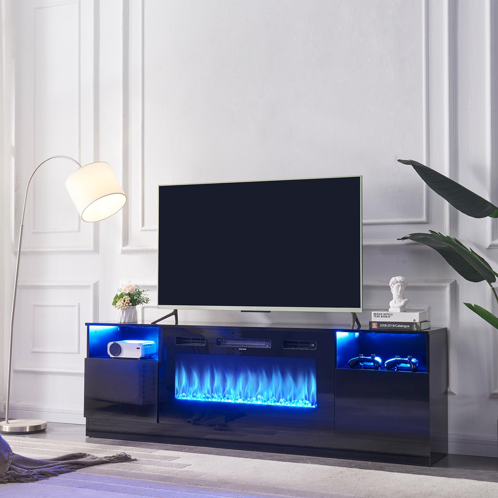 Whalefall Fireplace TV Stand with 36" Electric Fireplace, LED Light ...