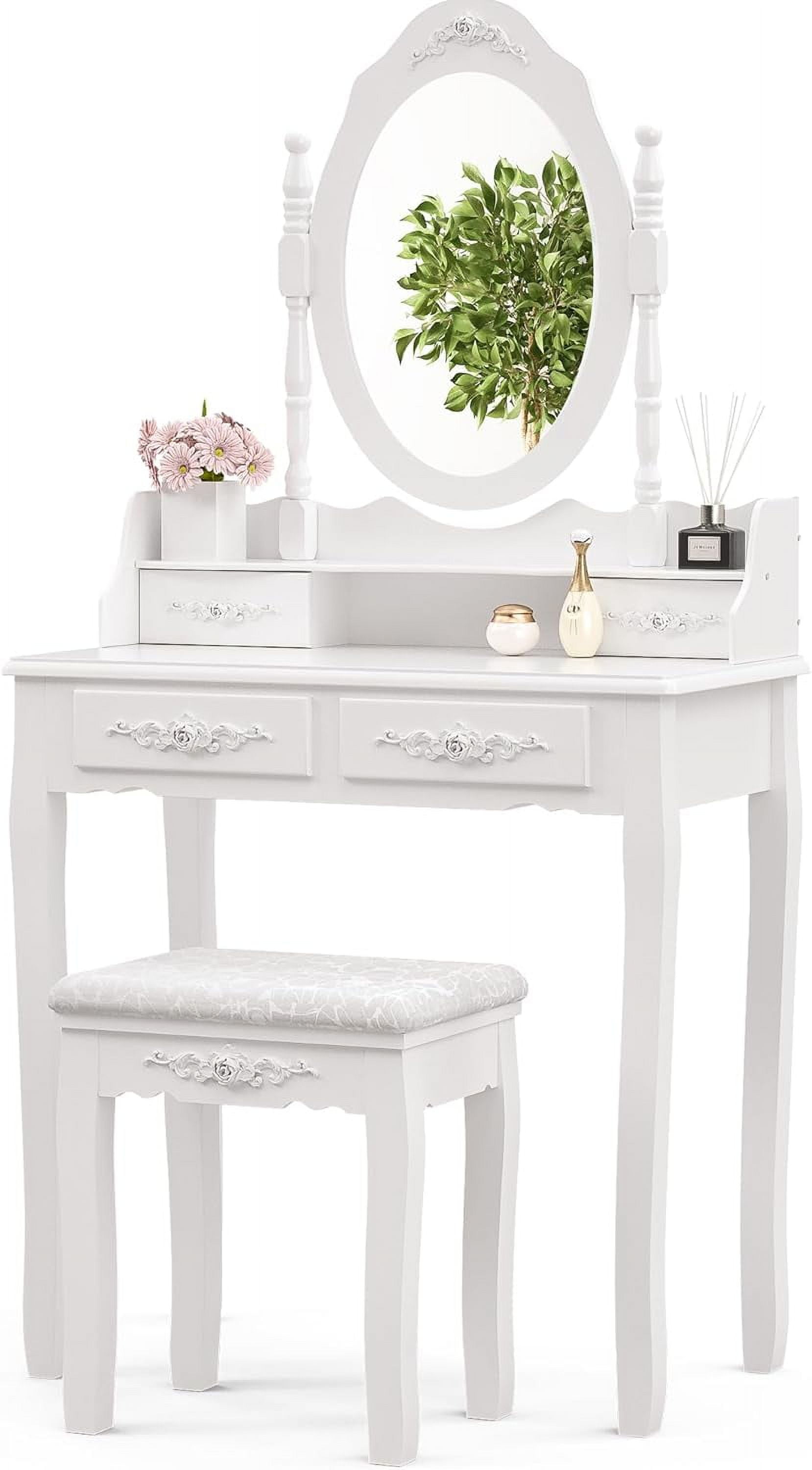 Whalefall Girls Makeup Vanity Set with Mirror and Stool, Small White ...