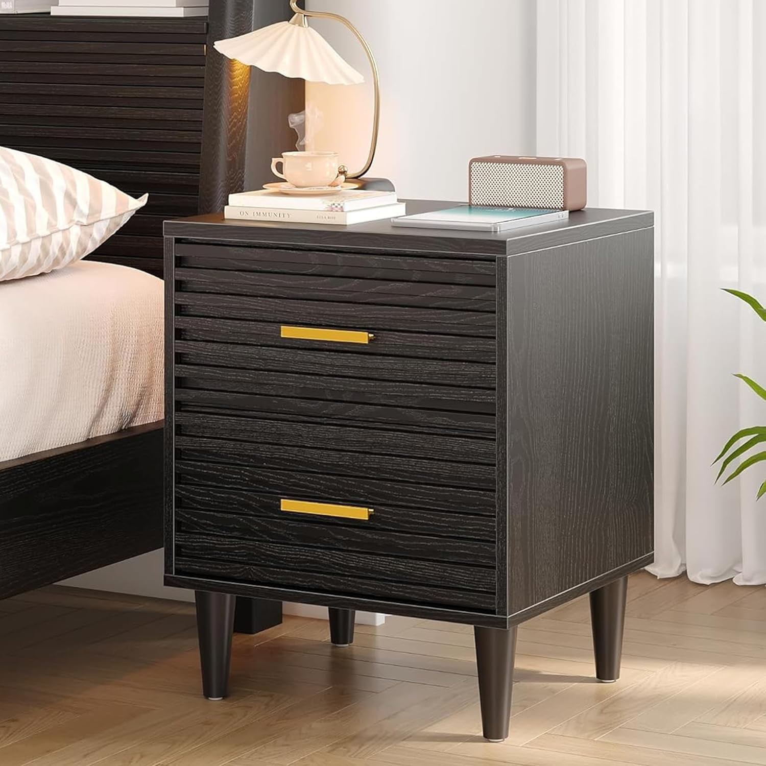 Whalefall Night Stands, Fluted Bedside Table with Drawer, Mid Century ...