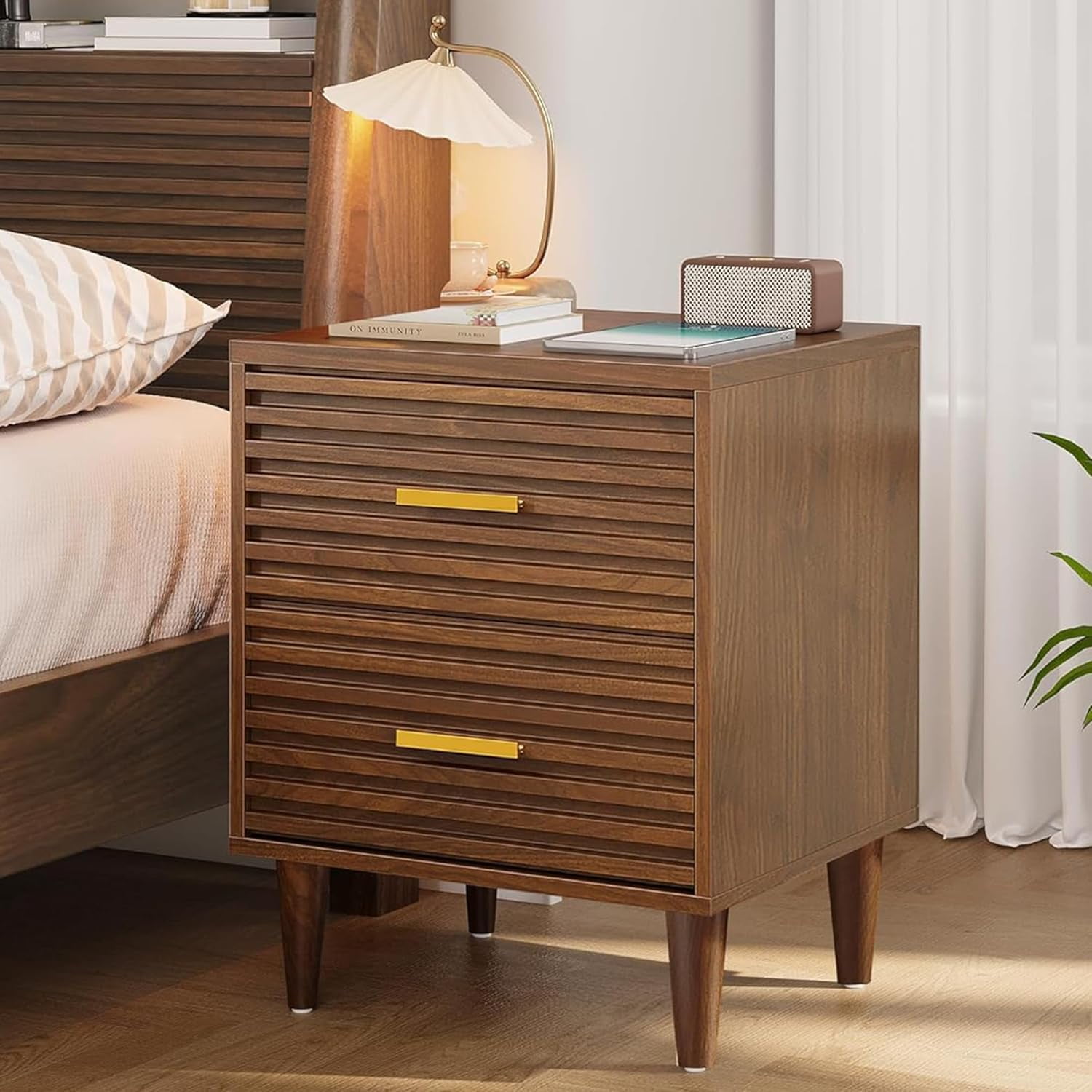 Whalefall Night Stands, Fluted Bedside Table with Drawer, Mid Century ...