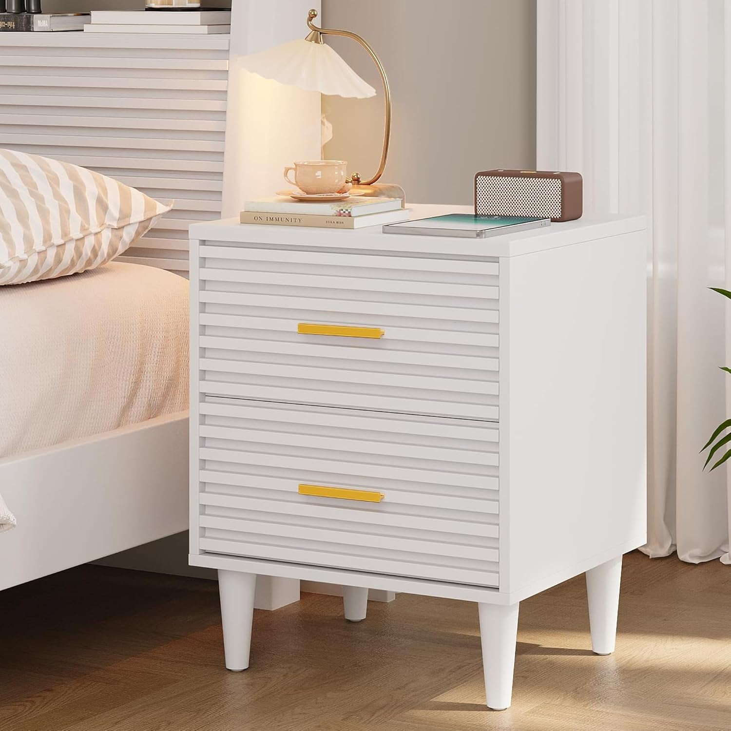 Whalefall Night Stands, Fluted Bedside Table with Drawer, Mid Century ...