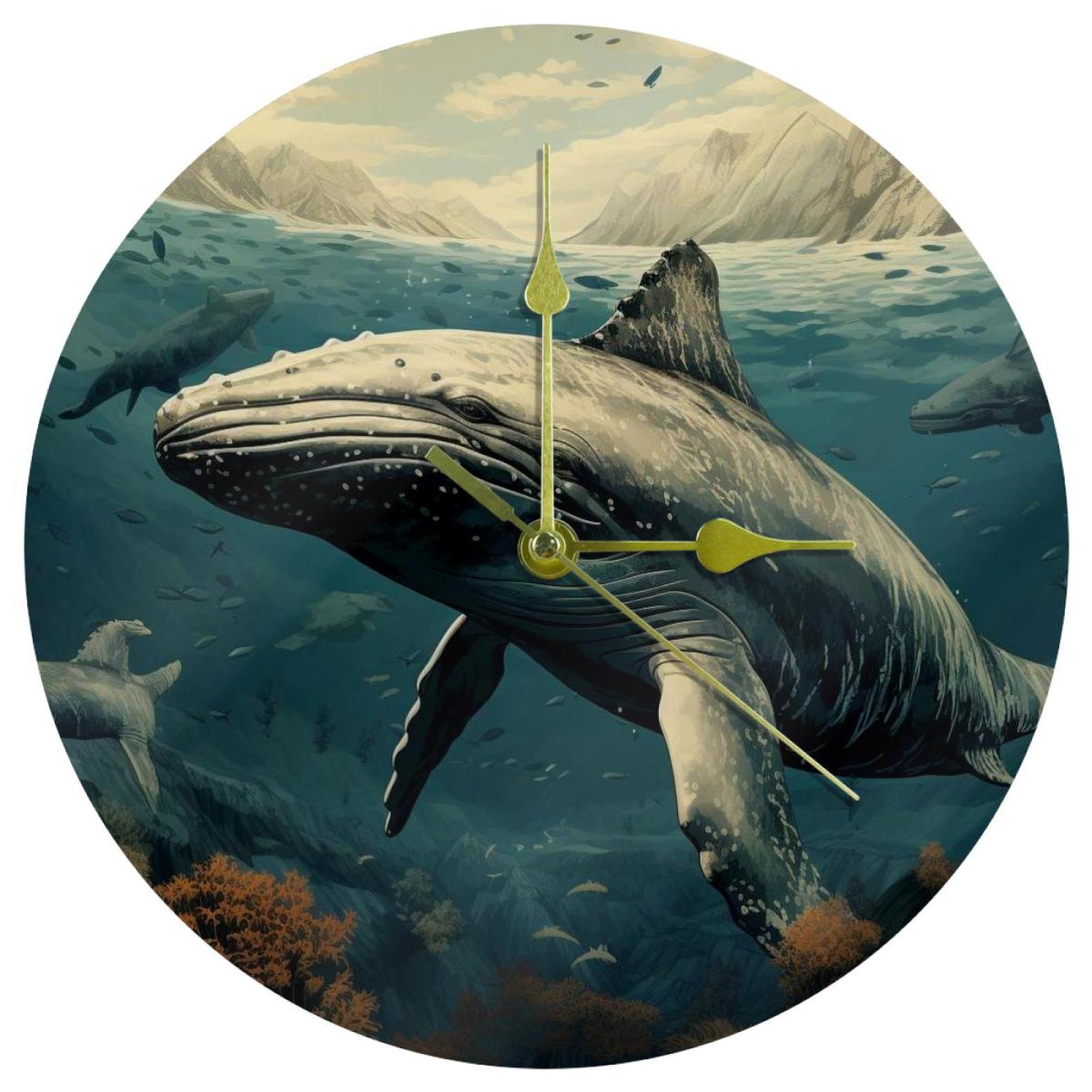 Whales 9.8 Inch Round Acrylic Wall Clock - Silent Non Ticking Battery Powered for Kitchen ...