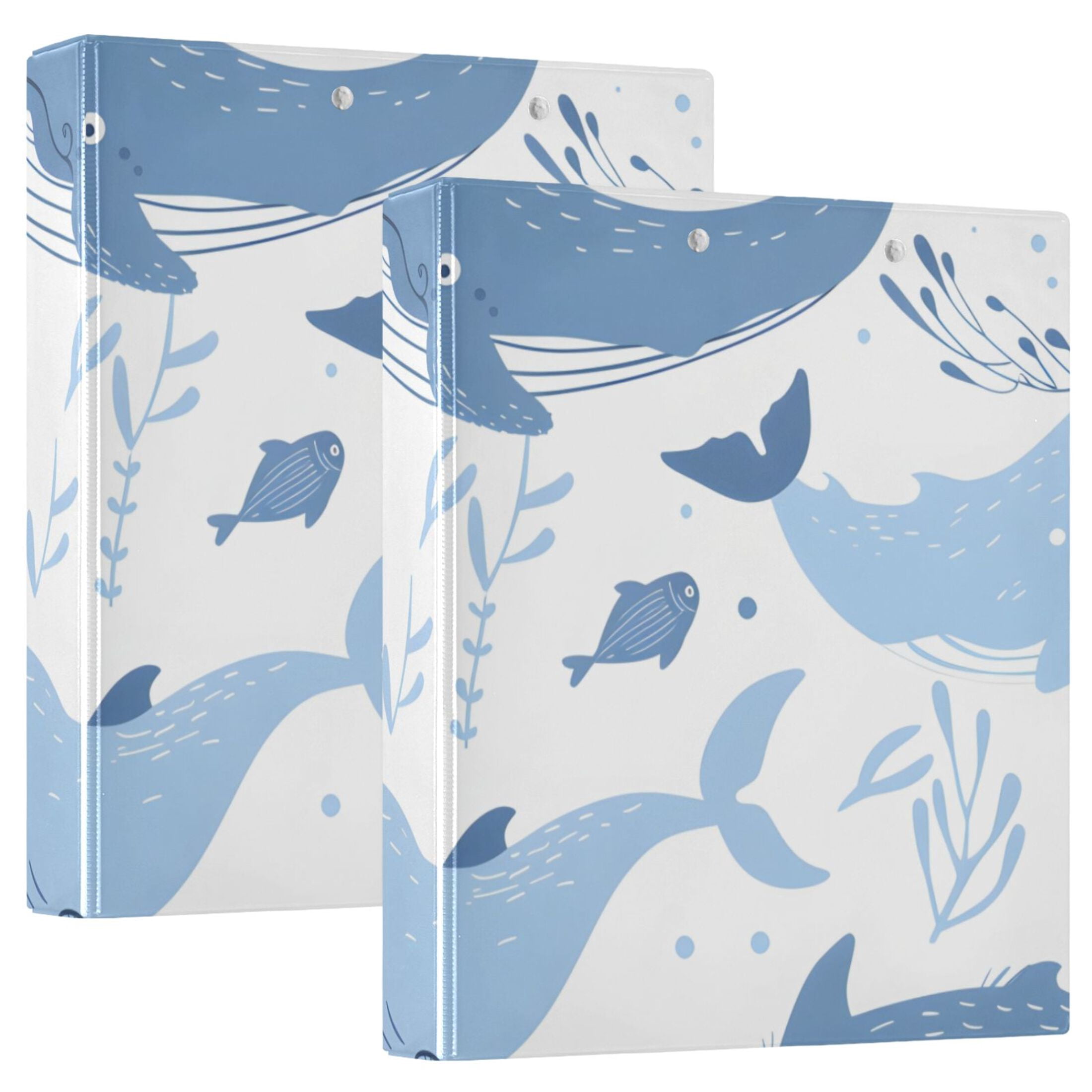 Whales Blue Leaves File Folder 3 Ring Binders 1.5 inch Hardcover File ...