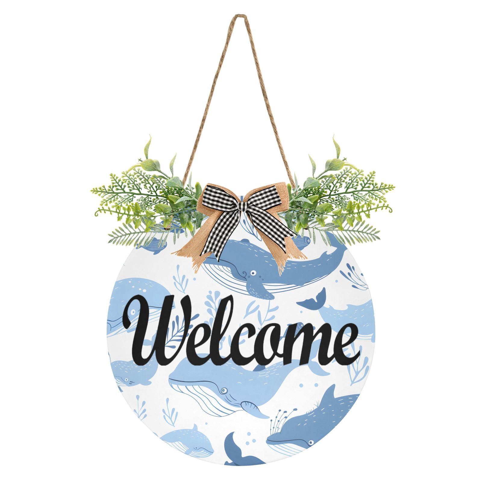 Whales Blue Leaves Welcome Sign for Front Door Wreath Door Sign for ...