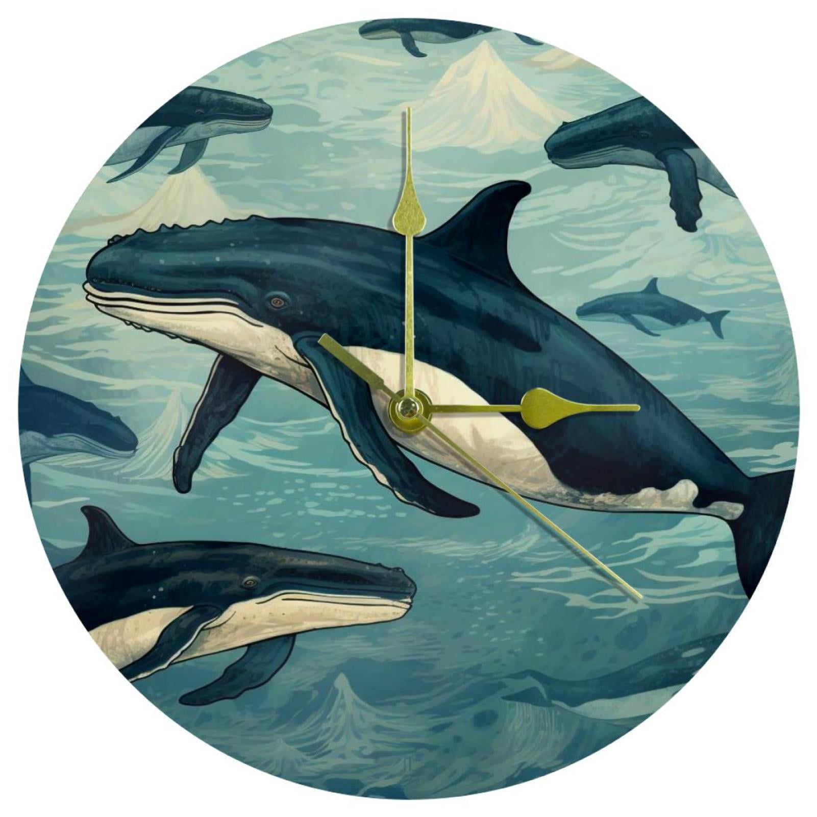 Whales Circular Acrylic Wall Clock - Contemporary Design with Quartz ...