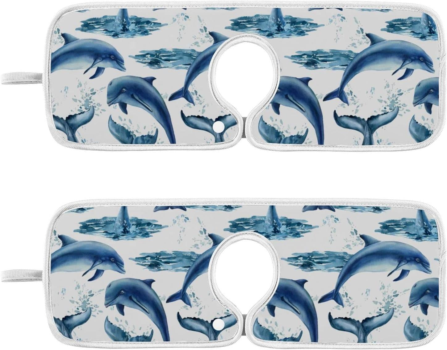 Whales Dolphins Watercolor Sink Splash Guard for Faucet 2 Packs Faucet ...