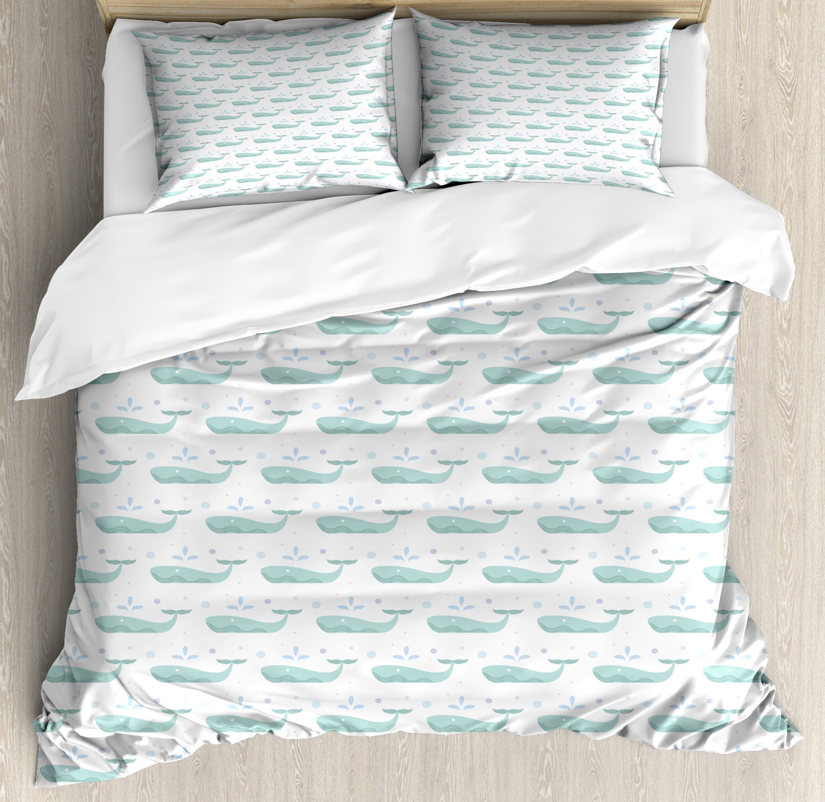 Whales Duvet Cover Set, Abstract Symmetric Mammal Fish with Marine ...
