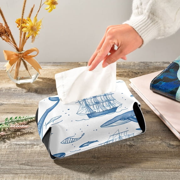 Whales Fishes Waves Boats Leather Tissue Box Cover Rectangle Tissue ...