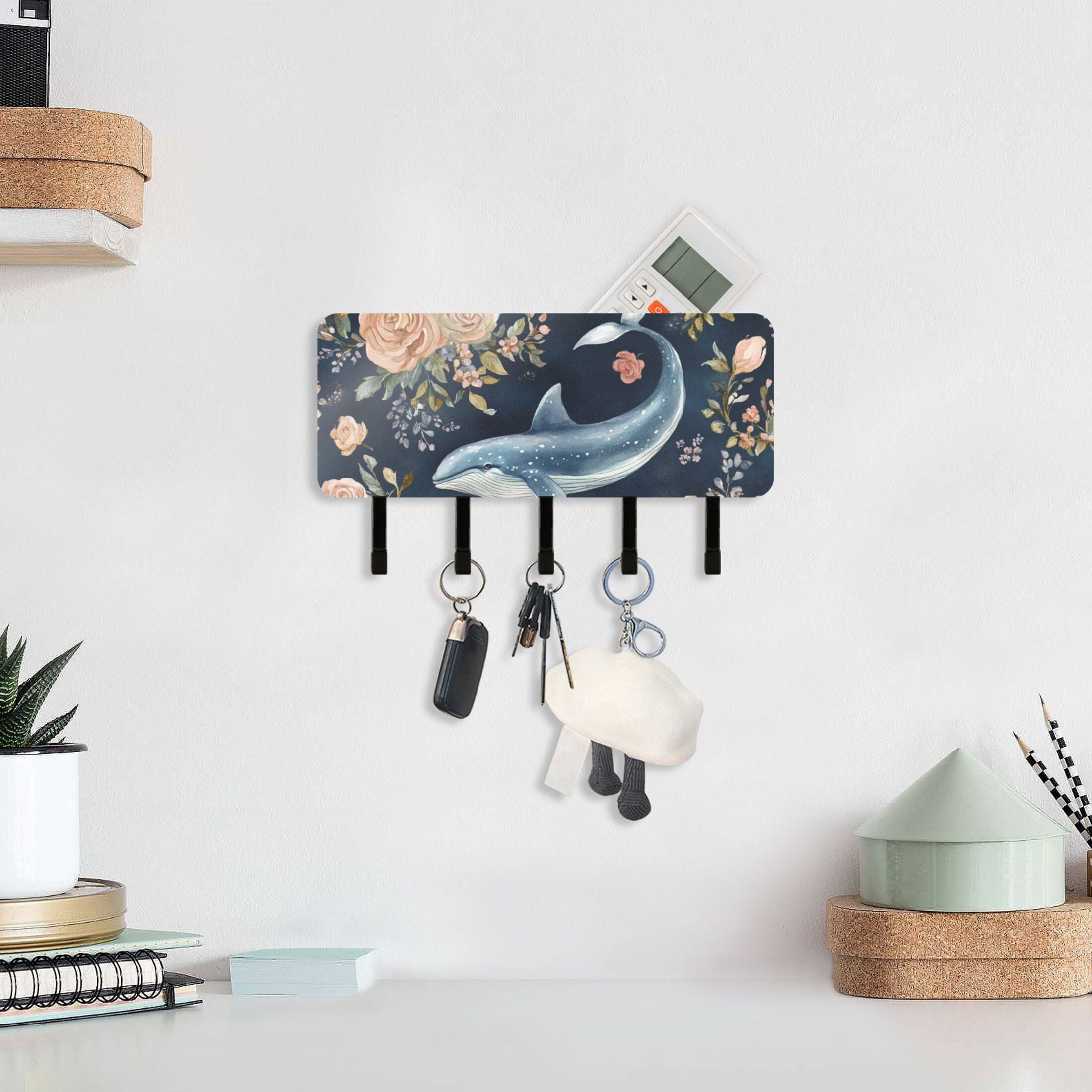 Whales Floral Roses Key Holder for Wall Mail Holder Organizer with 5 ...