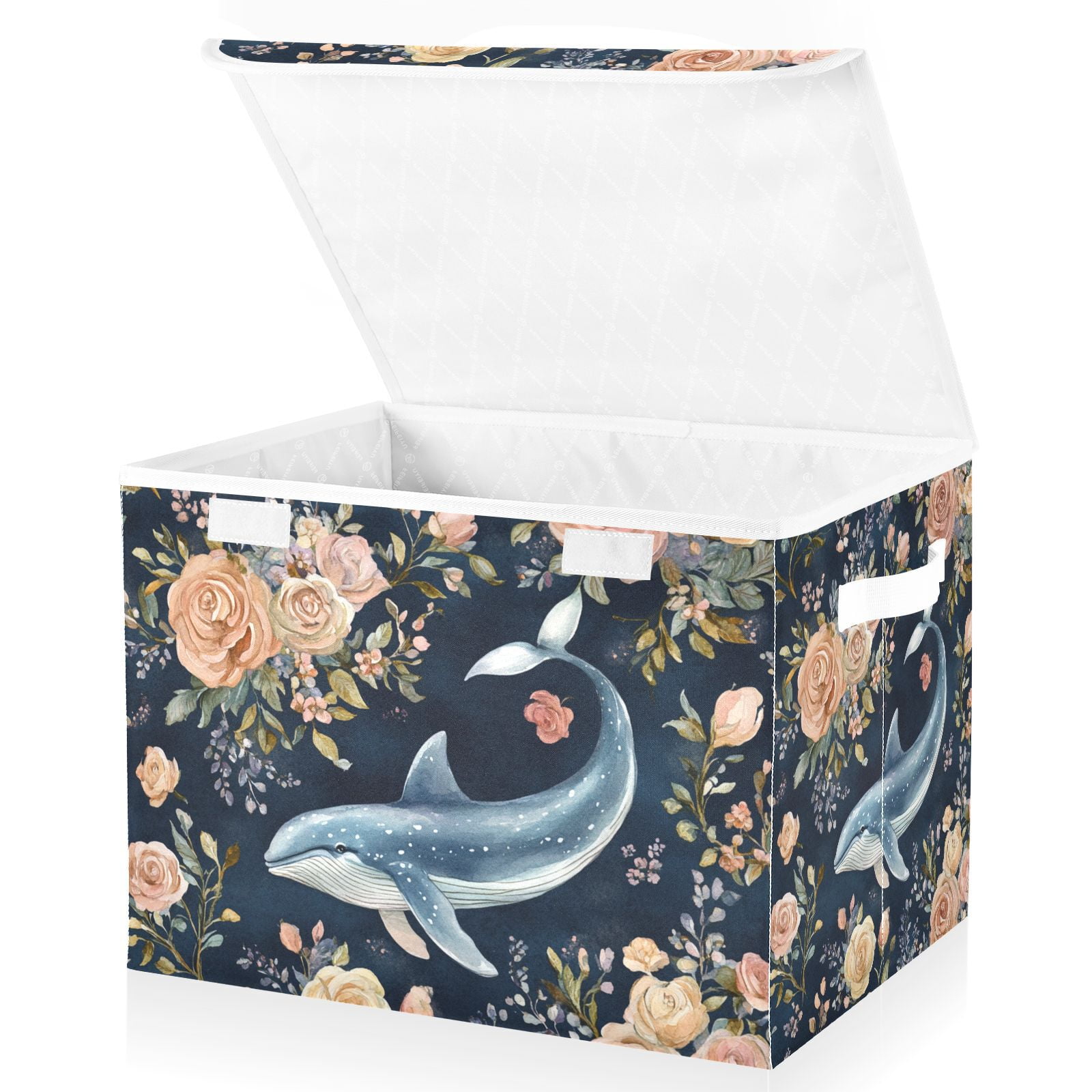 Whales Floral Roses Storage Basket for Shelves Foldable Container ...