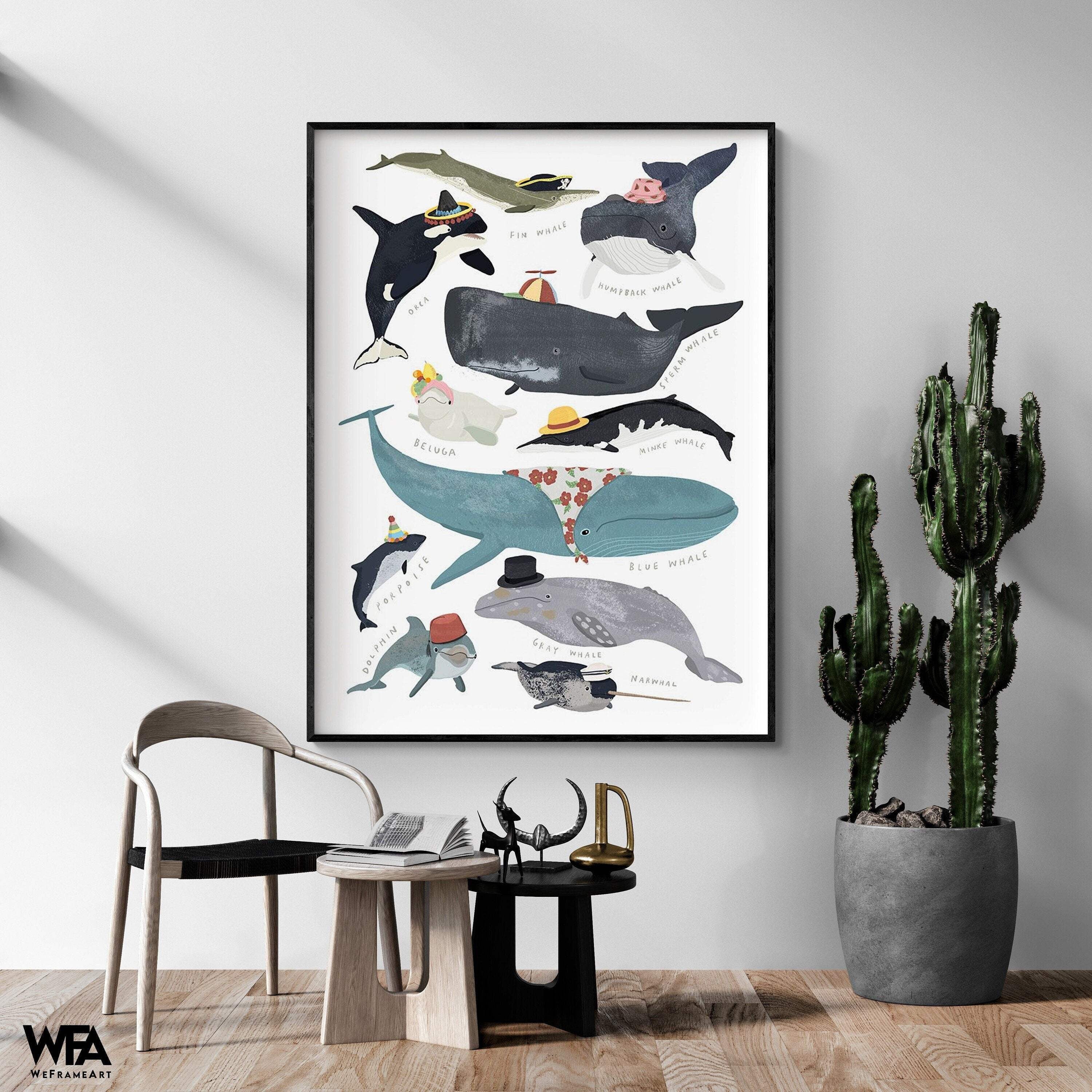 Whales In Hats by Hanna Melin, Humpback Whale Illustration Print, Black ...