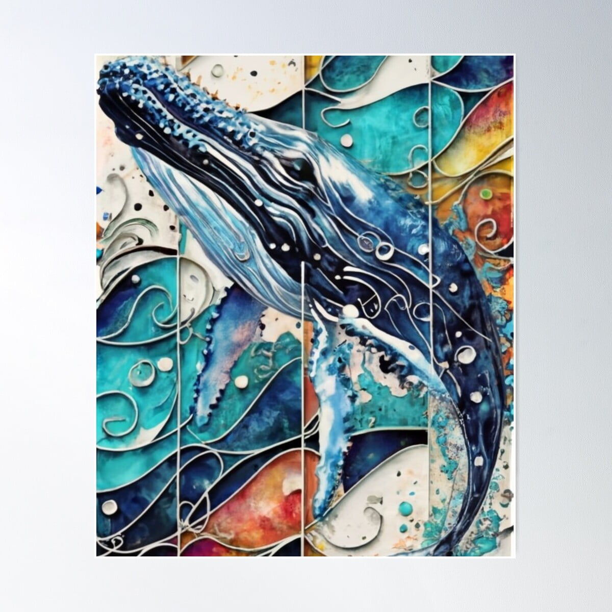 Whales In The Ocean Poster Wall Art, Modern Wall Decor For Living Room ...