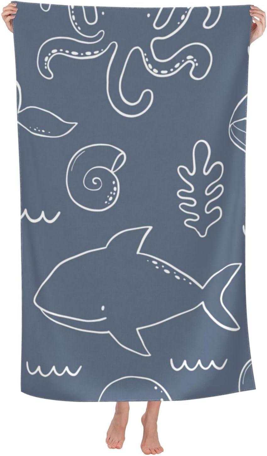 Whales Large Beach Towel - Plush Thick Cotton Pool Towel, Adult Beach ...