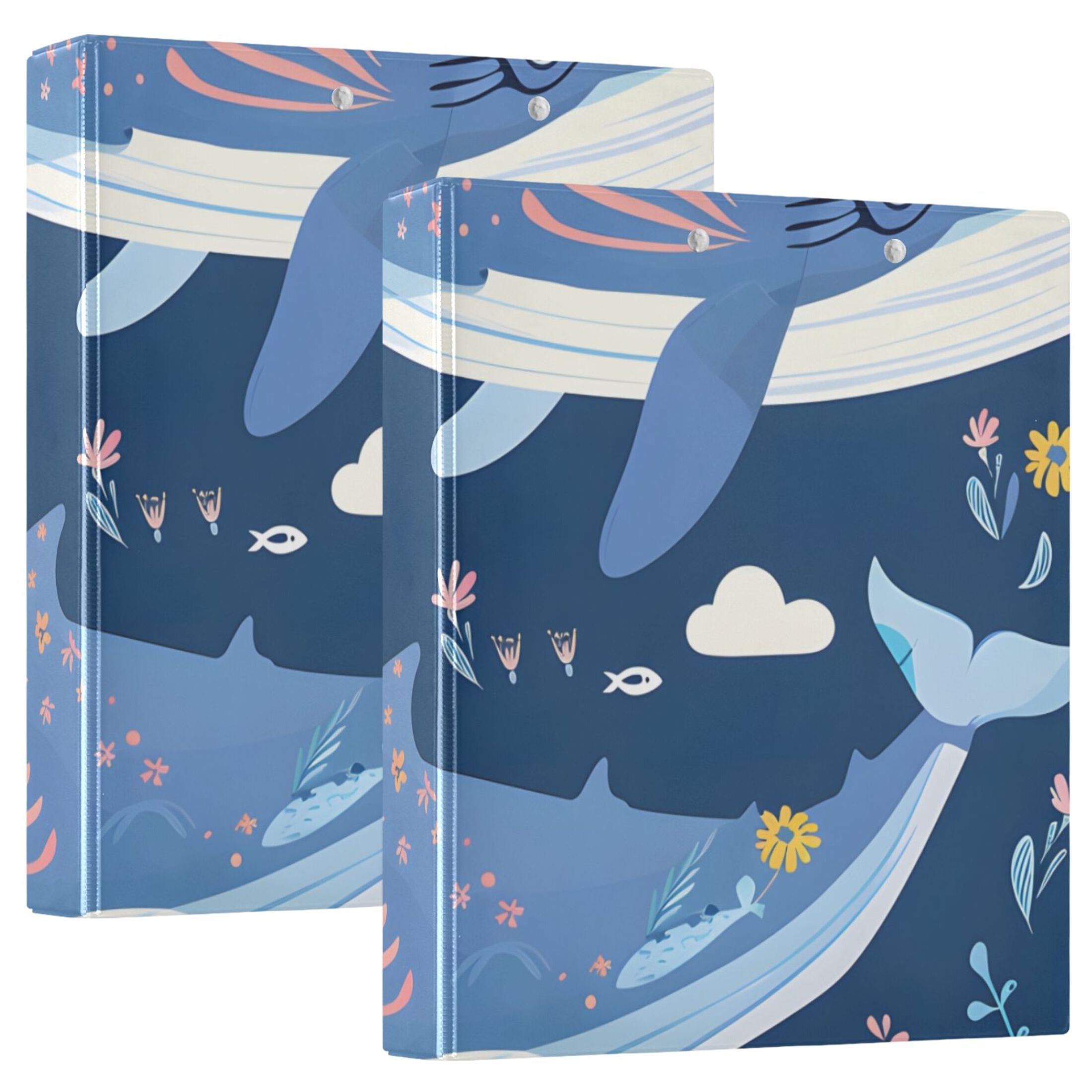 Whales Leaves 3 Ring Binders 1.5 inch Hardcover File Folders with ...