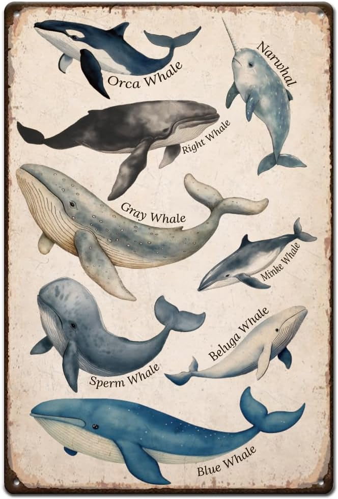 Whales Metal Signs Whale Illustrations Tin Sign Ocean Animal Vintage ...