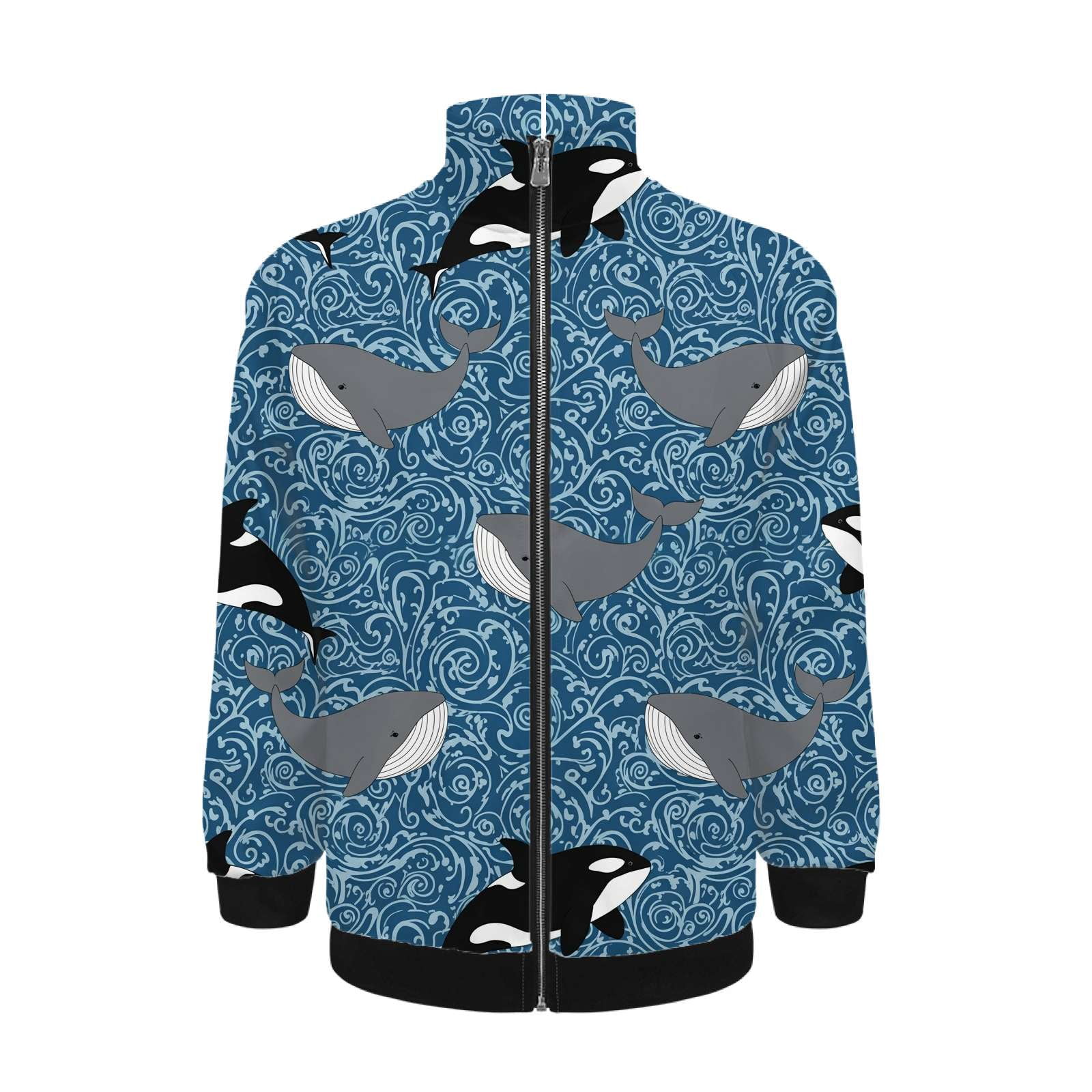 Whales Orcas Swim Ocean Waves Pattern Jacket Men's Street Cool Long ...