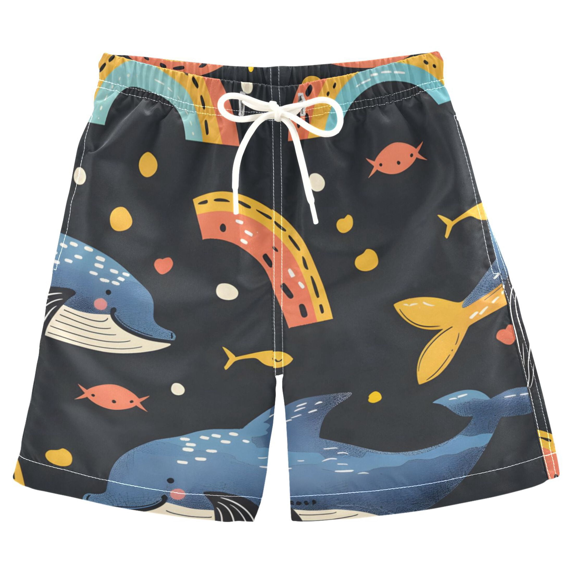 Whales Rainbows Hand Drawn Boys' Beach Pants Board Shorts Swim Trunks ...