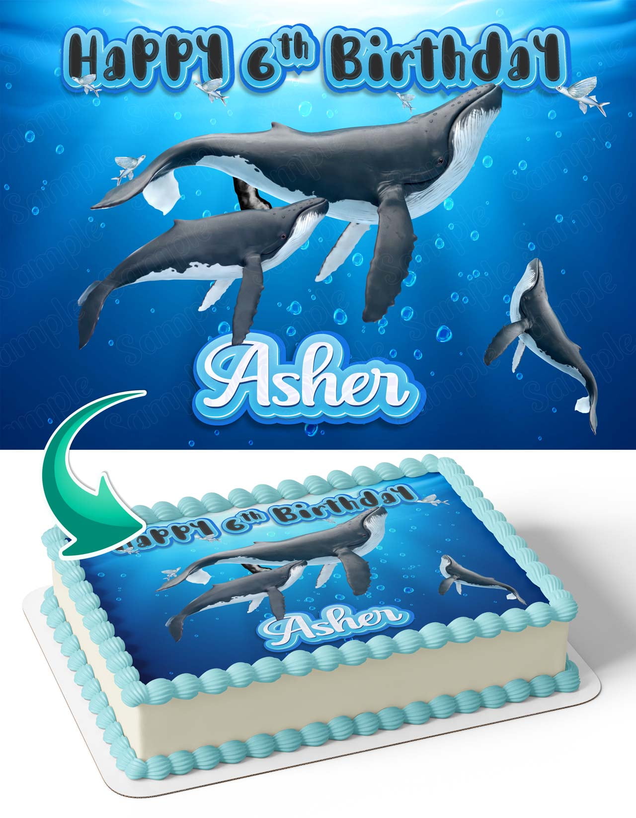 Whales Sea Fish Water Edible Image Cake Topper Personalized Birthday ...