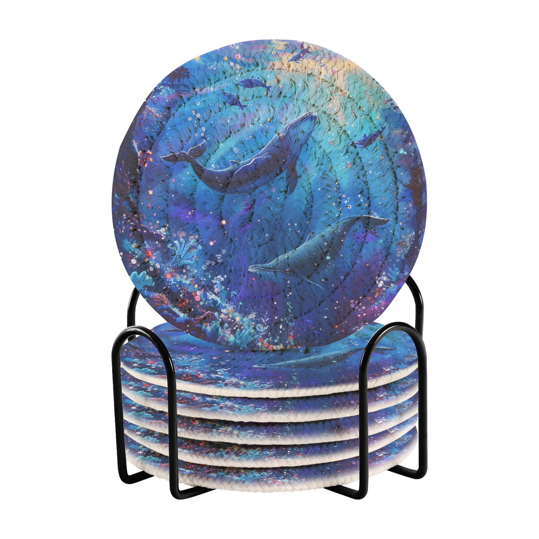 Whales Sea Floor 6 Pcs Drink Coasters with Holder Absorbent Coasters ...