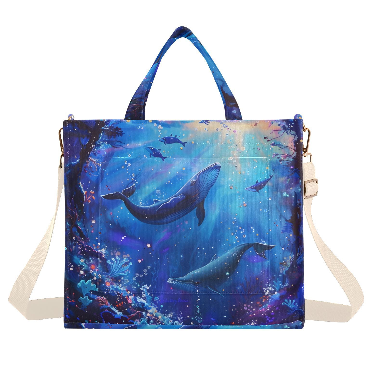 Whales Sea Floor Corduroy Tote Bag Handbag Large Messenger Bag Shoulder ...