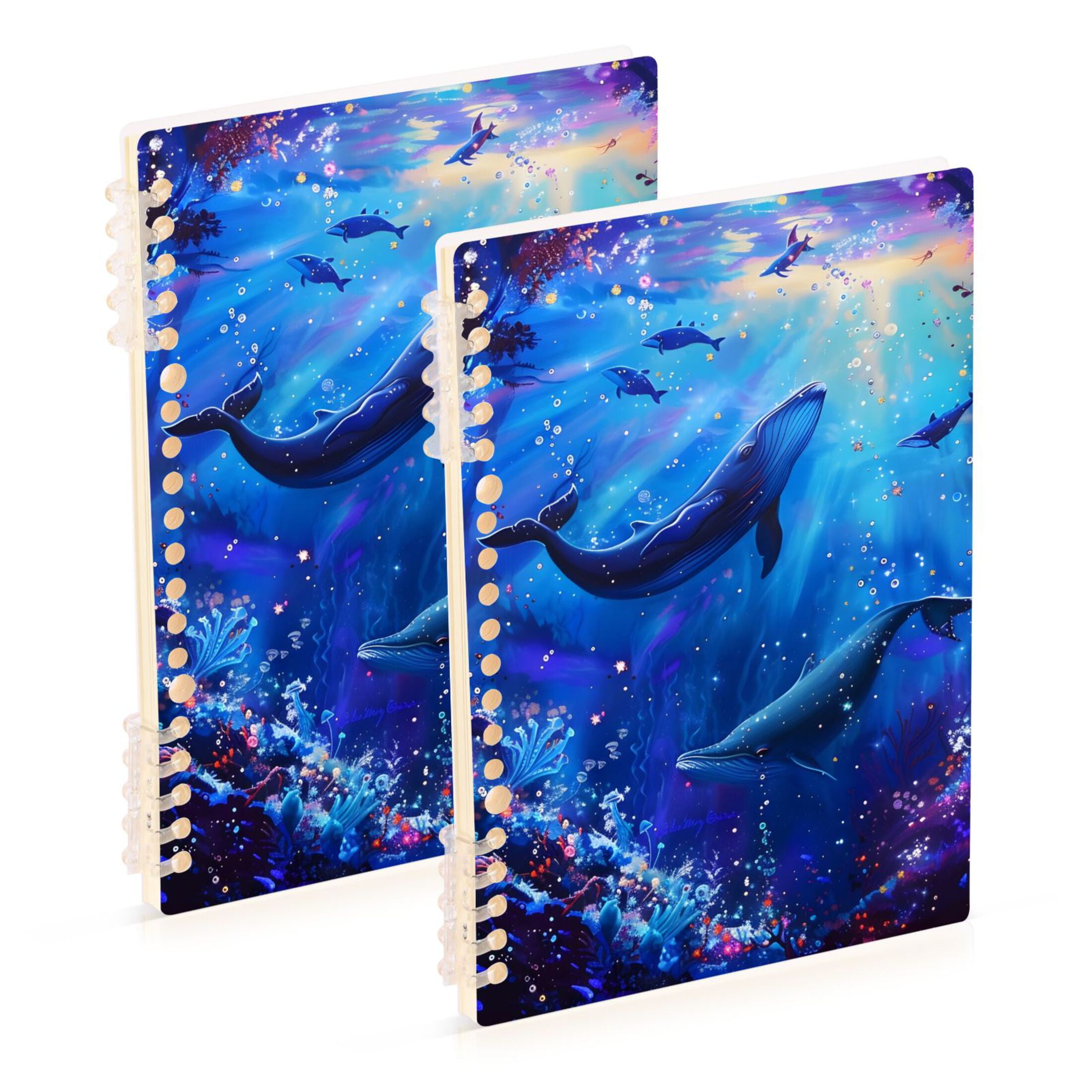 Whales Sea Floor Ring Binder Notebook Journey Note Diary College Ruled ...