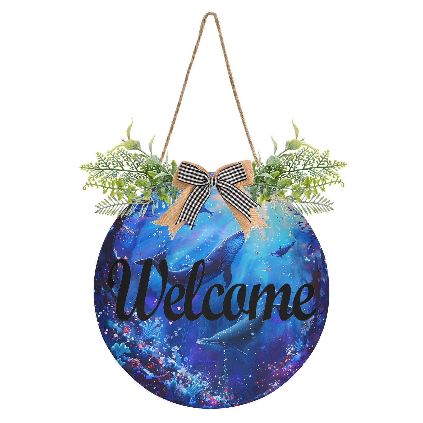 Whales Sea Floor Welcome Sign for Front Door Wreath Door Sign for ...