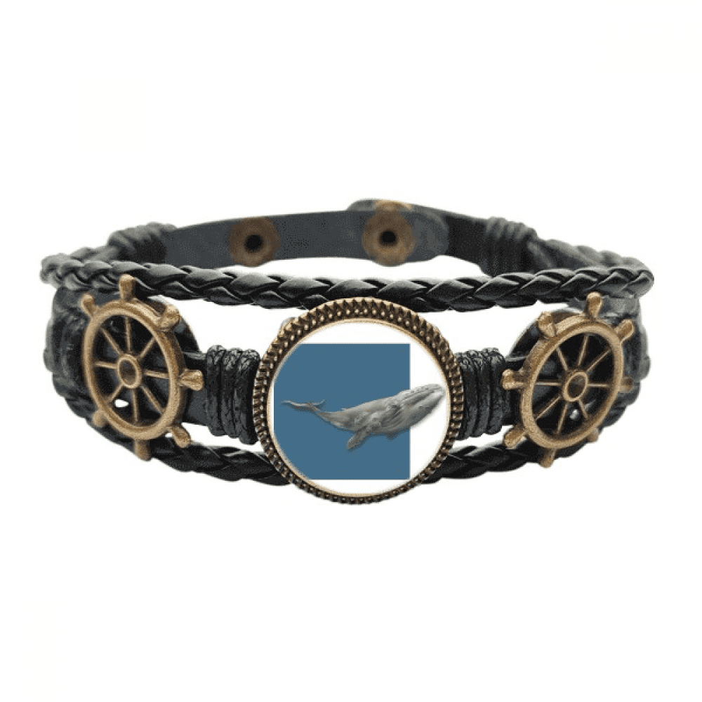Whales Soar Across Deep Sea Leather Braided Ocean Bracelet Wristband ...