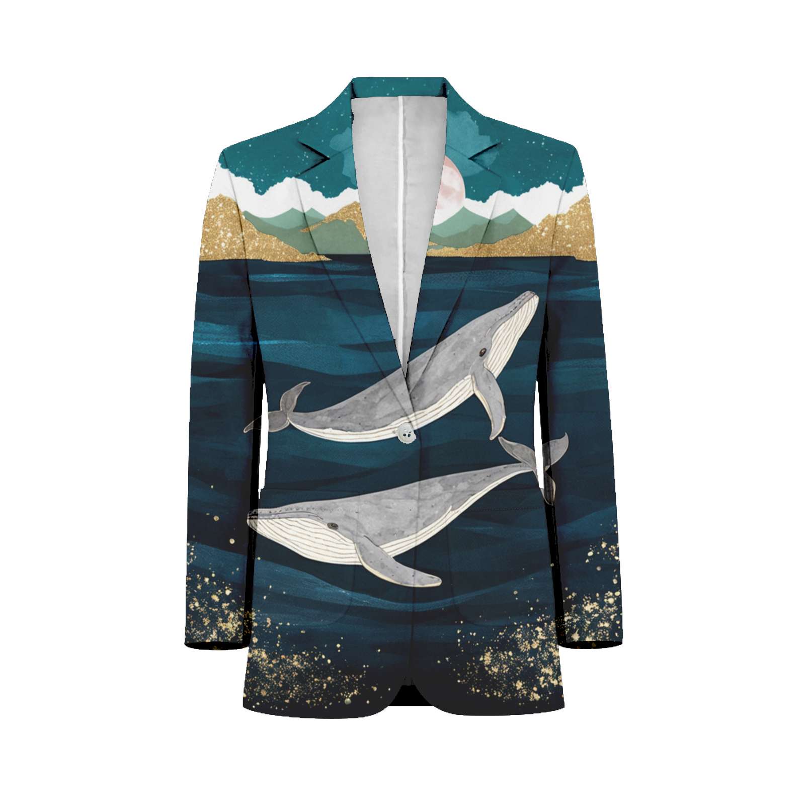 Whales Under Moonlight Mens Suits Shawl Collar Slim Fit Suit Mens Groom ...