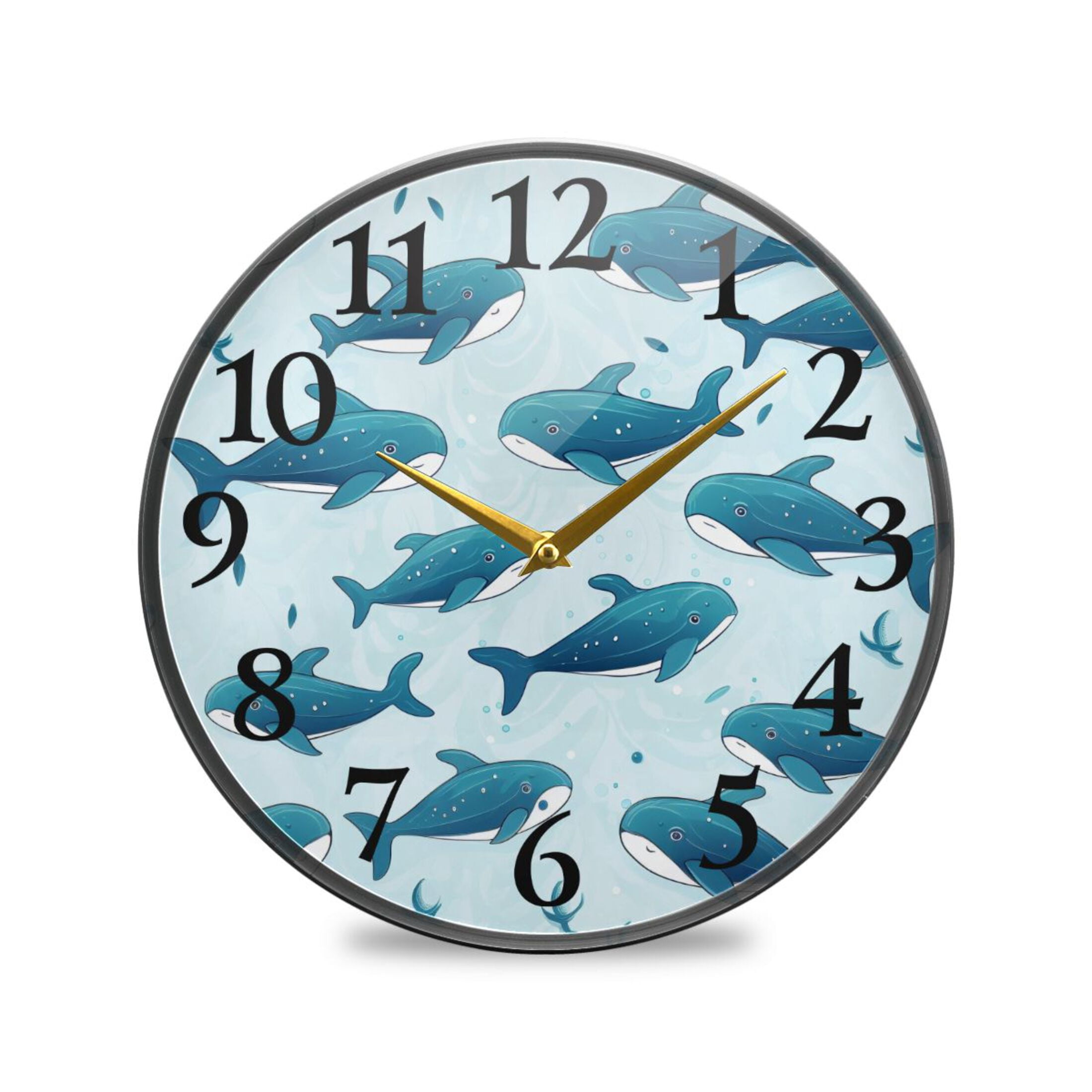 Whales Wall Clocks Battery Operated 9.5 Inch Round Clock Acrylic Silent ...