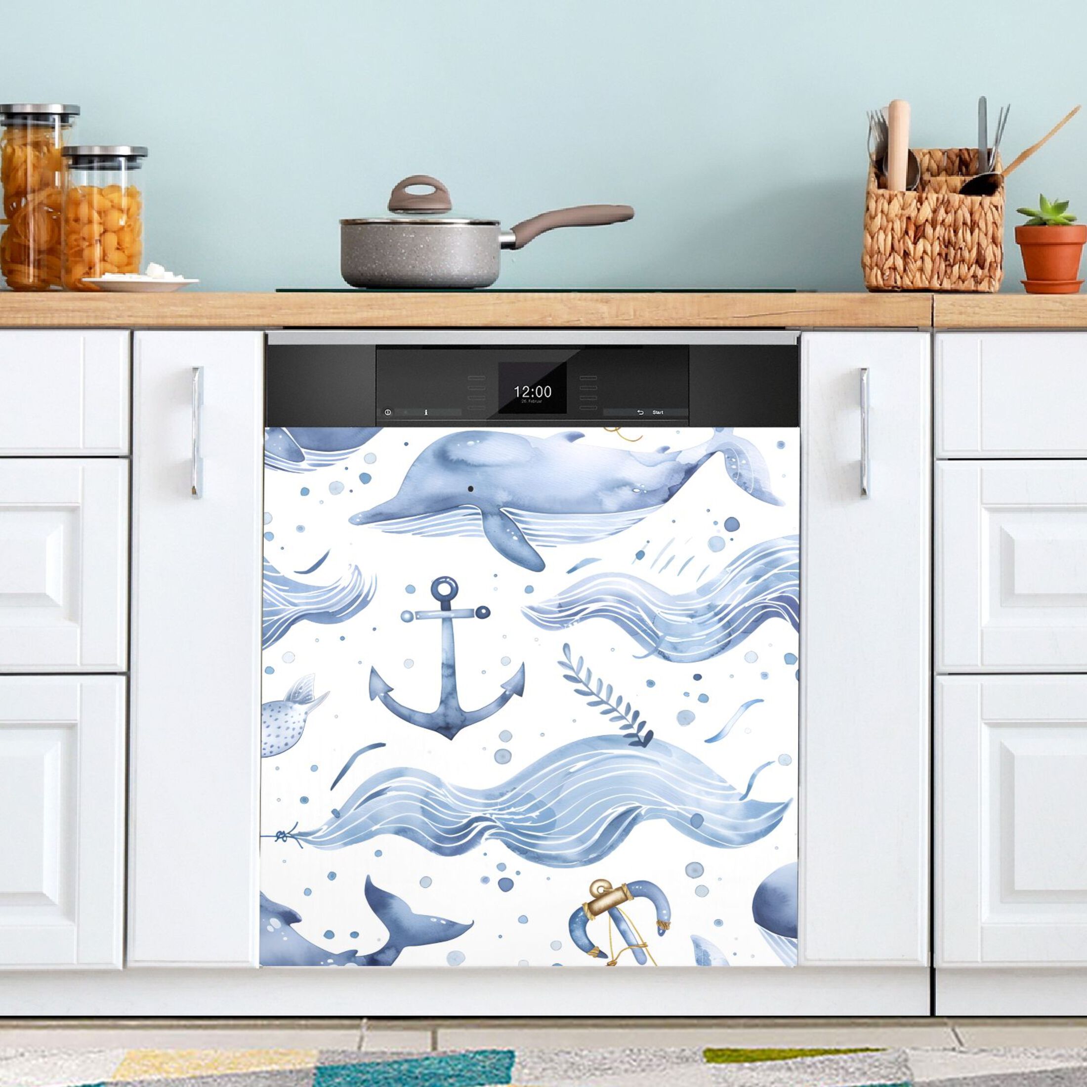 Whales Waves Watercolor Dishwasher Magnet Refrigerator Magnetic Cover ...