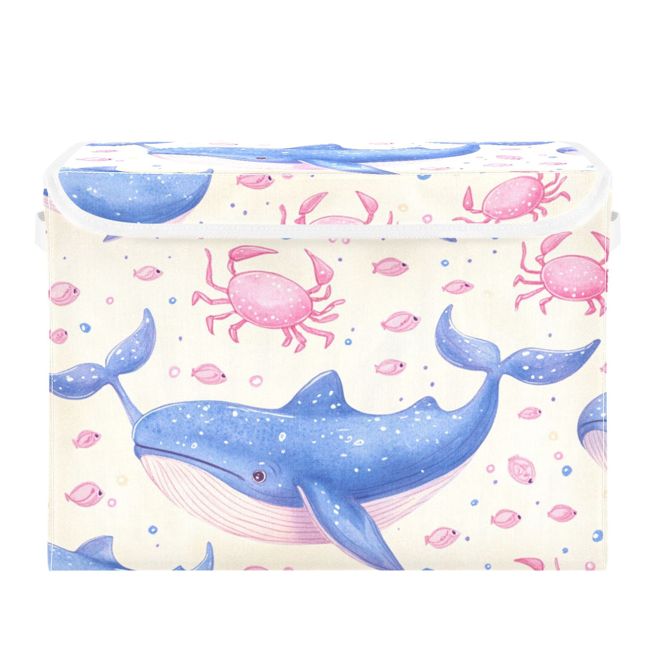 Whales and Crabs on Light Background Large Storage Bins with Linen ...