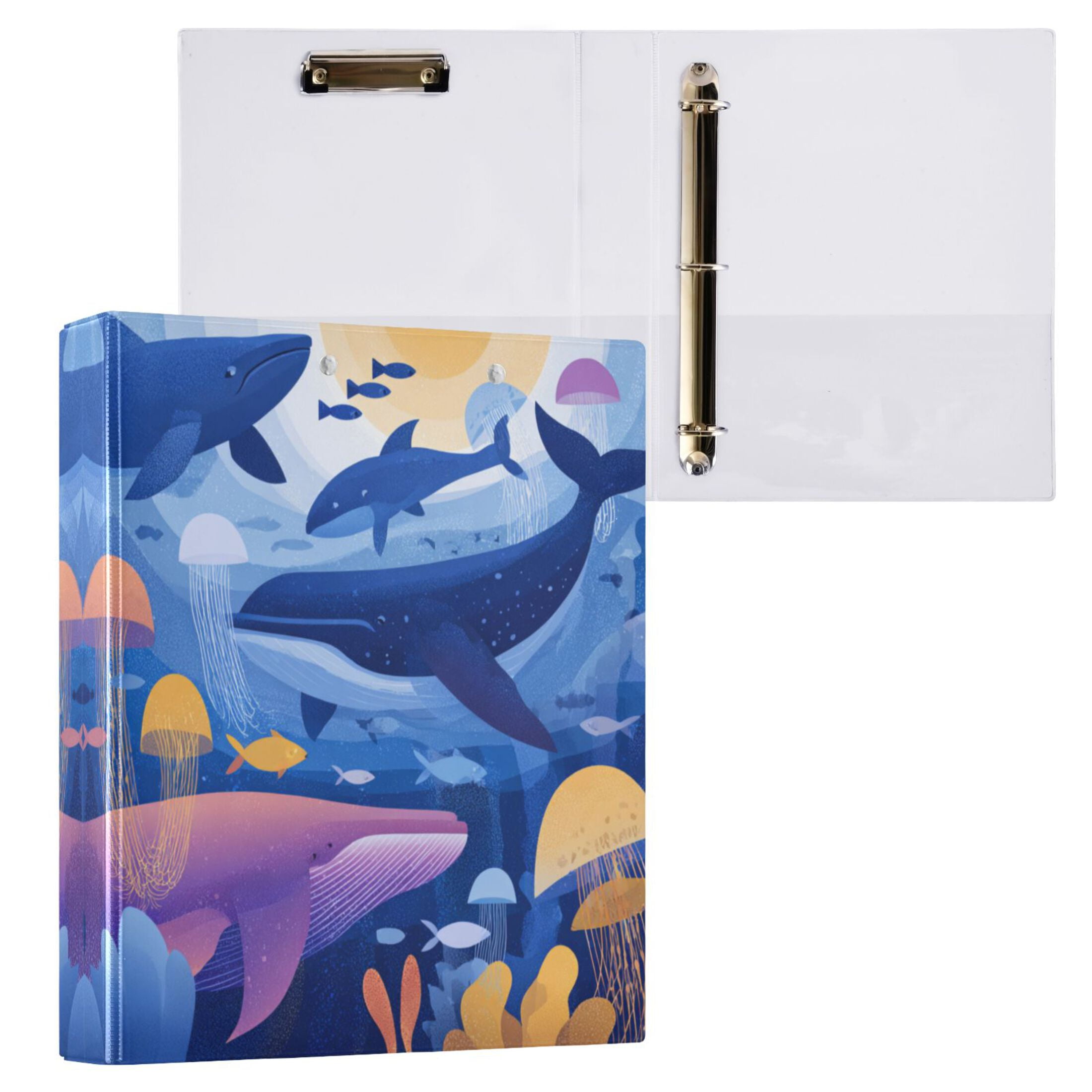 Whales and Dolphins Pattern 3 Ring Hardcover Binders 1.5in Round Rings ...