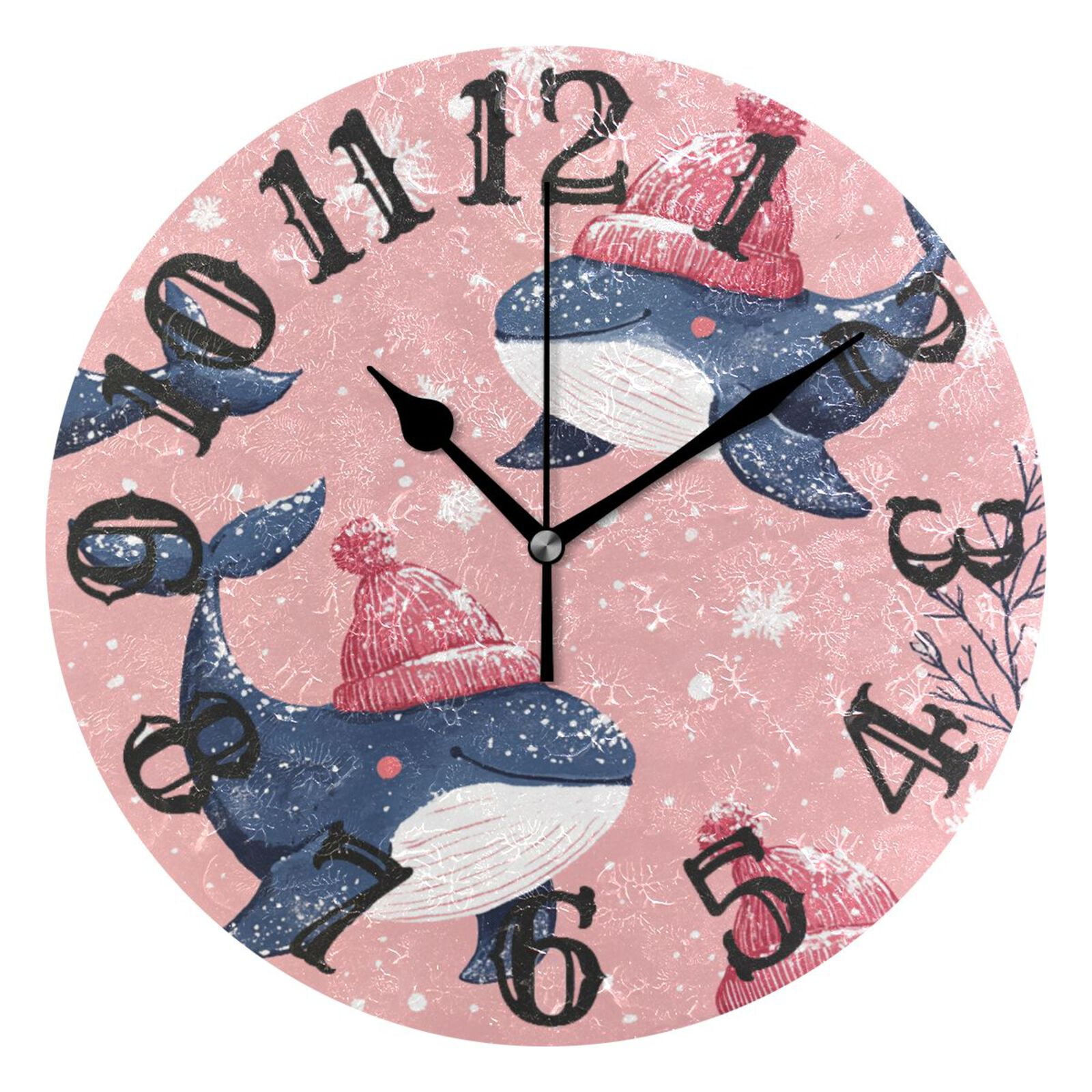 Whales and Snow Wall Clock 10 inch Non-Ticking Easy to Read Decorative ...