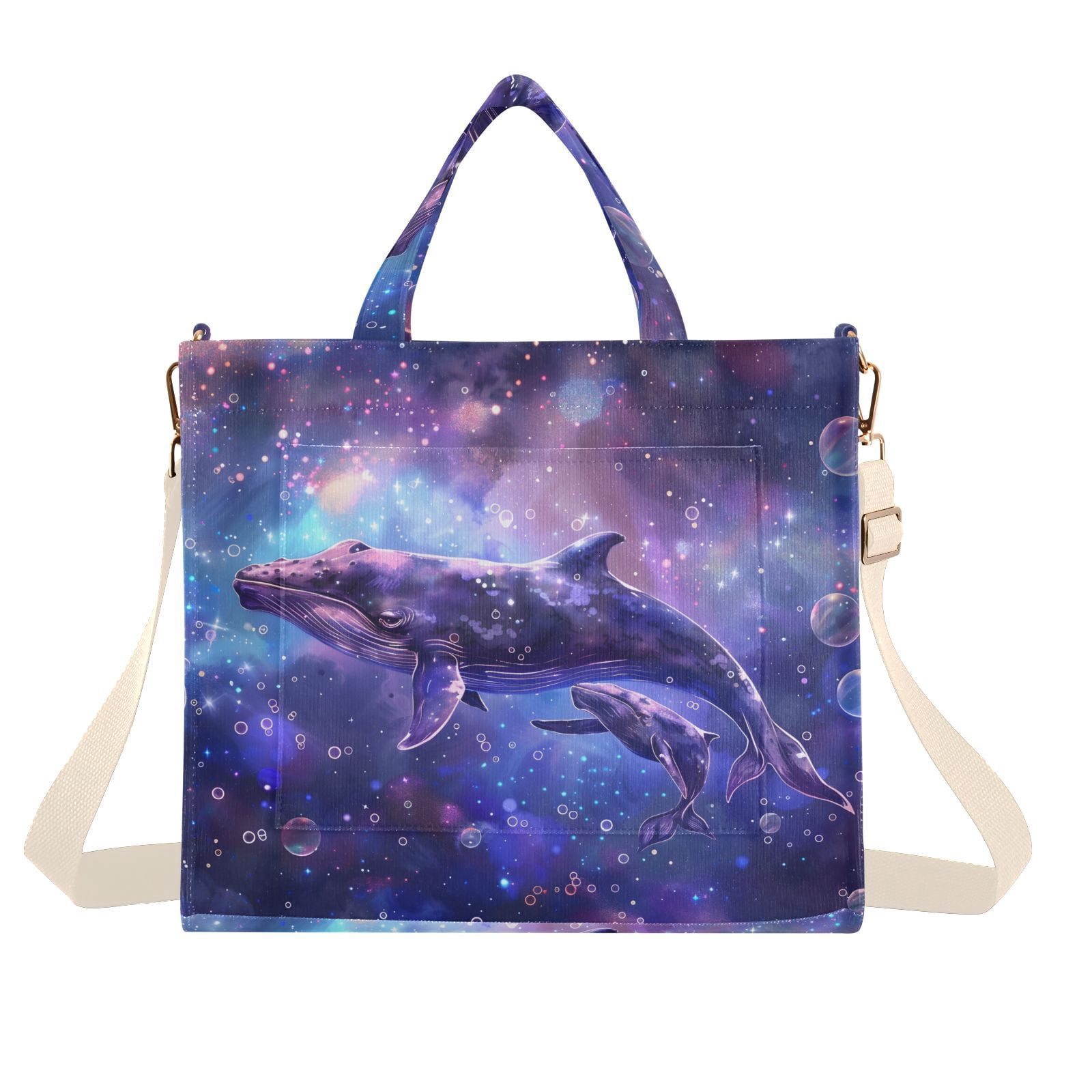 Whales in Space Corduroy Tote Bag Handbag Large Messenger Bag Shoulder ...