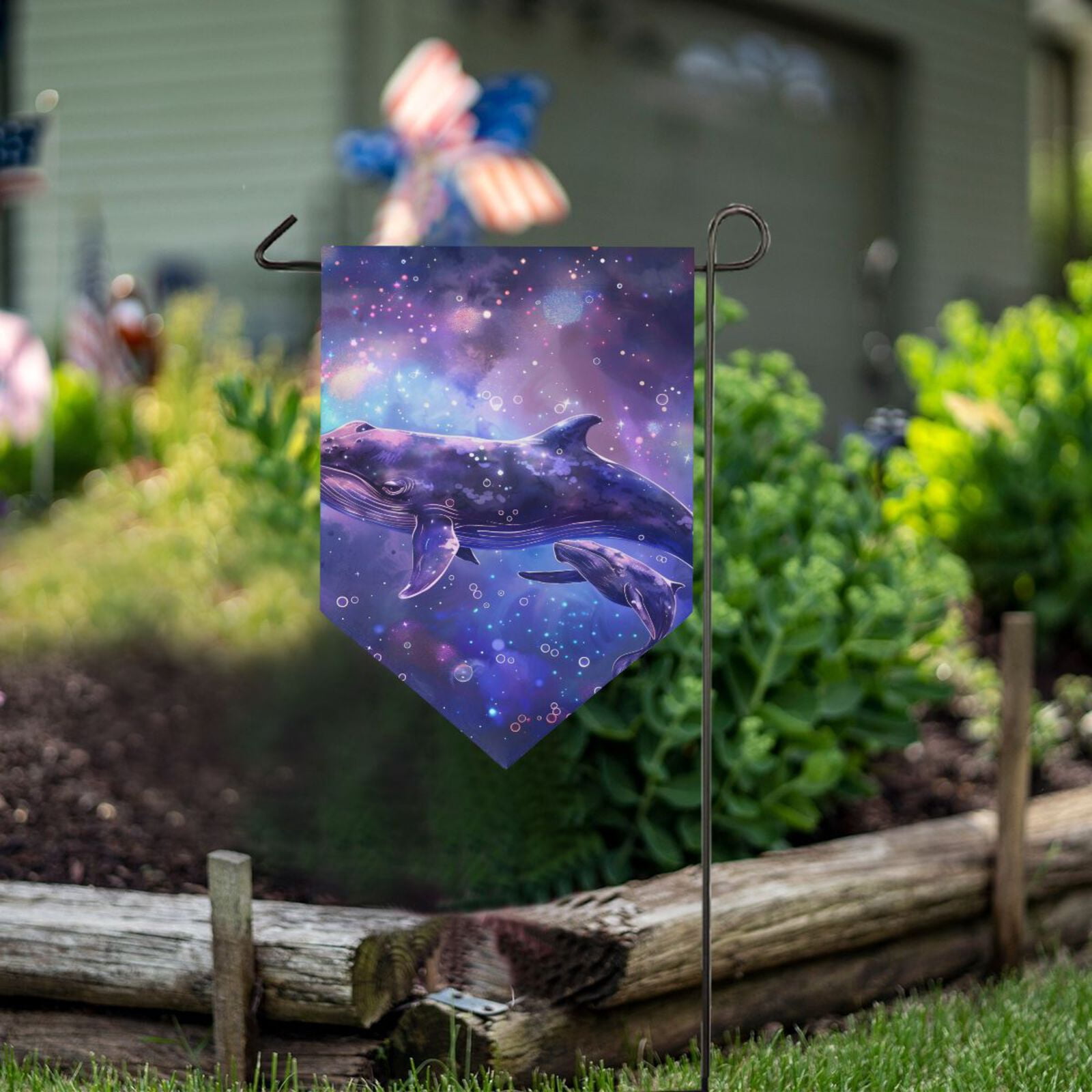 Whales in Space Garden Flag 18" x 12.5" Double Sided Yard Lawn Outdoor ...