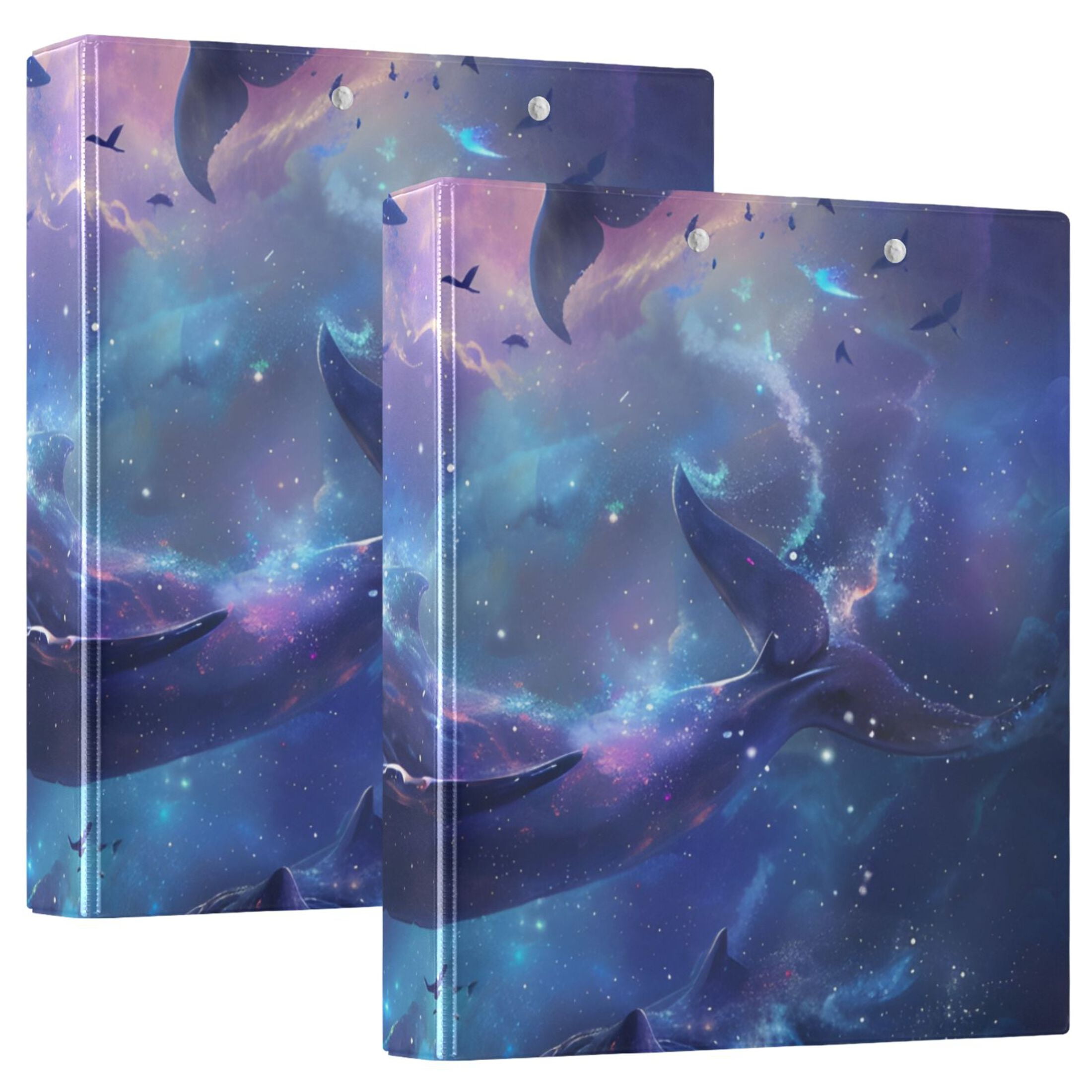 Whales on Space 3 Ring Binders 1.5 inch Hardcover File Folders with ...