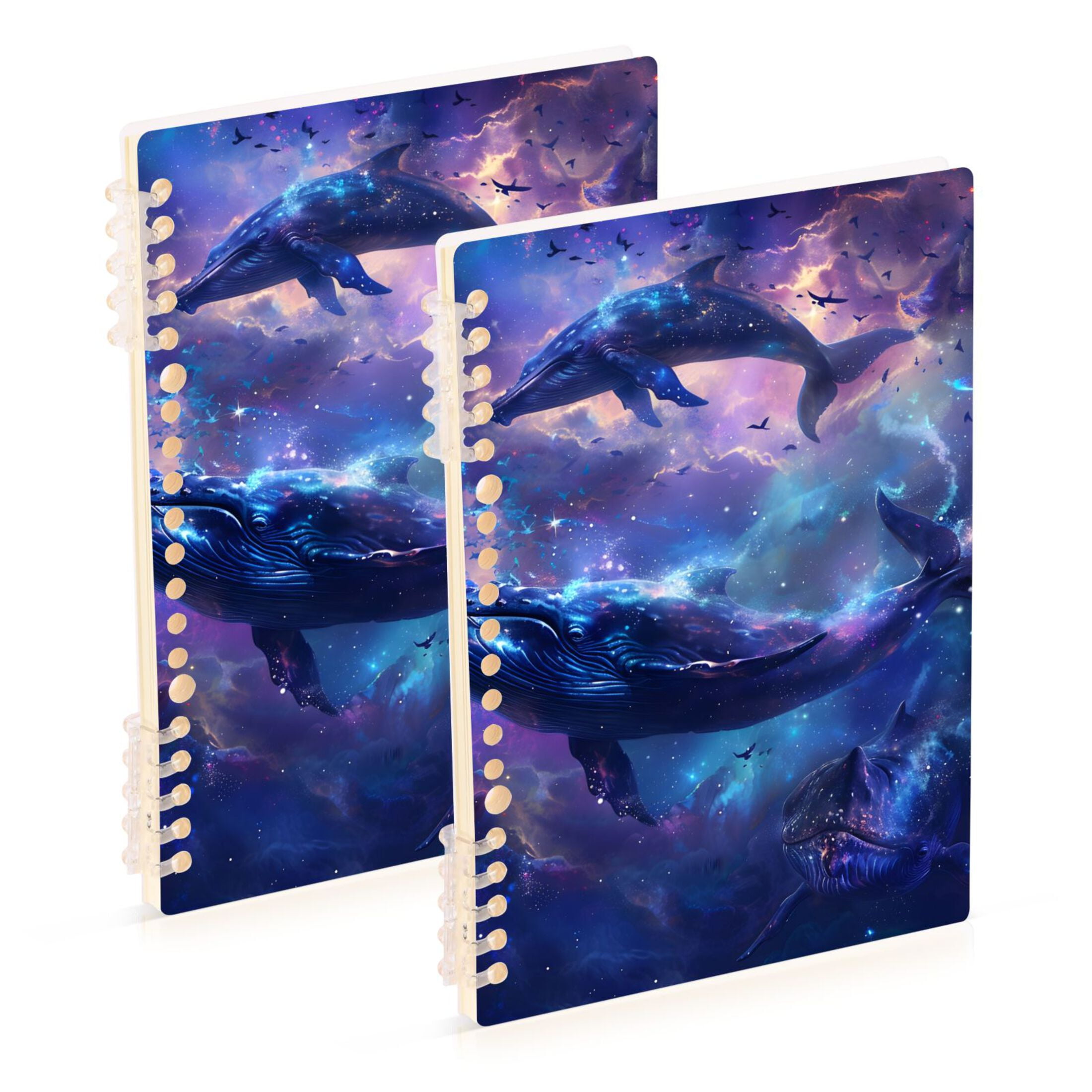 Whales on Space Ring Binder Notebook Journey Note Diary College Ruled ...