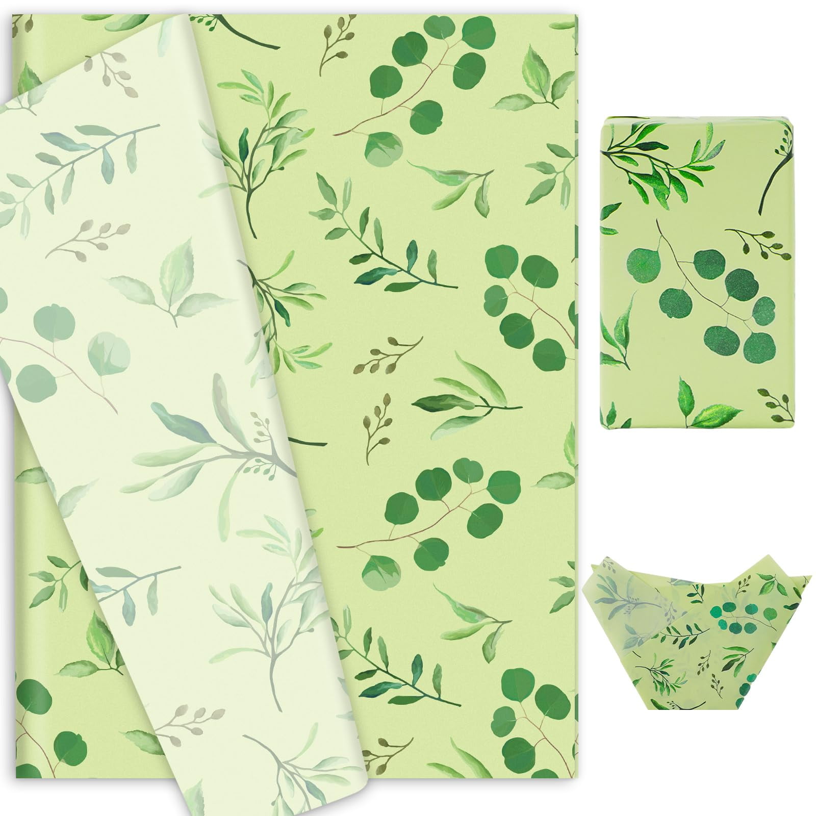 Whaline 100 Sheets Eucalyptus Tissue Paper Greenery Gift Wrapping Paper ...