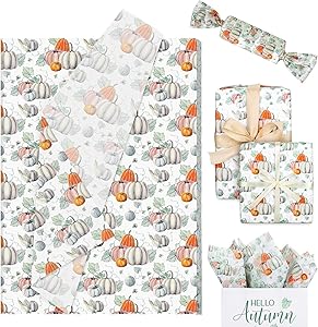 Whaline 100 Sheets Fall Pumpkin Tissue Paper Autumn Watercolor Pumpkin ...